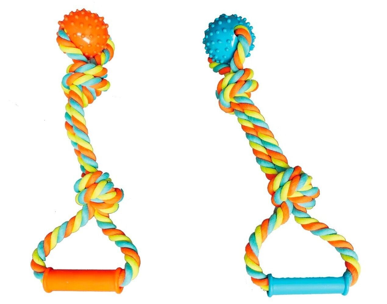 Rope and Rubber 15 Inch Dog Toy Dental Hygene Nubs Plastic Handle Toss ...