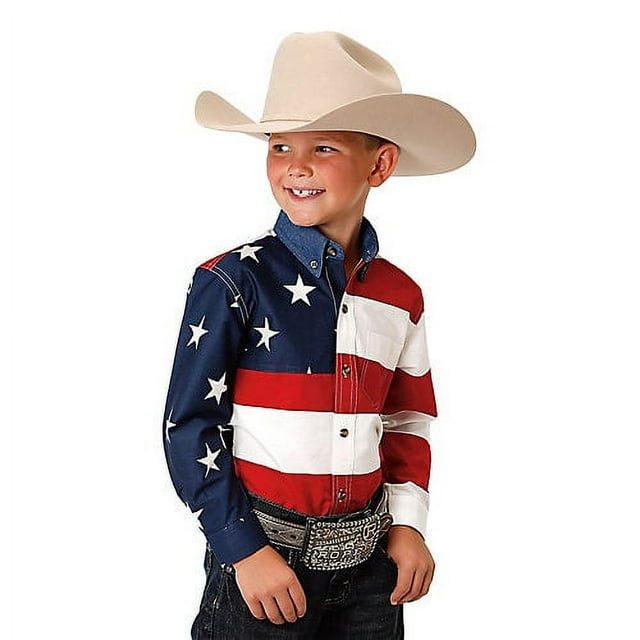 Roper Boys American Flag L/S Shirt L Red - Walmart.com