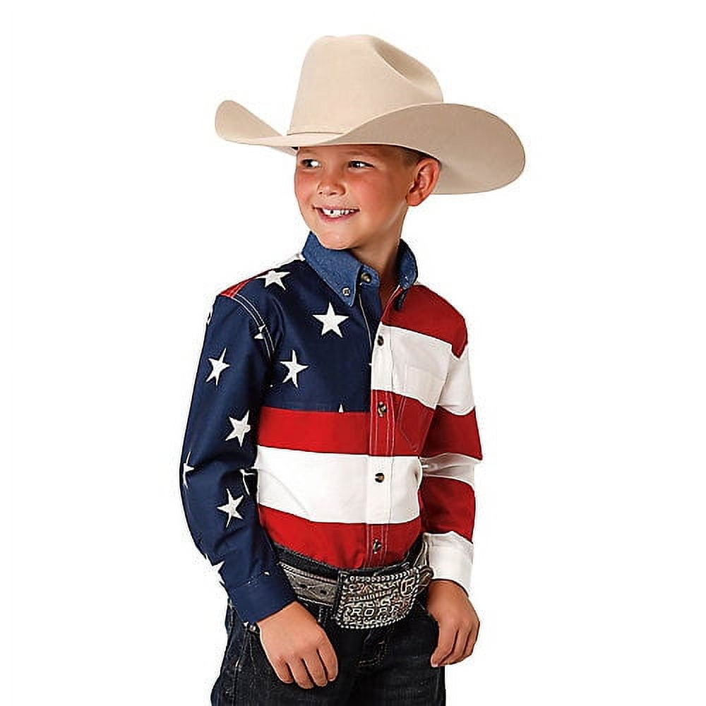 Roper Boys American Flag L/S Shirt S Red - Walmart.com