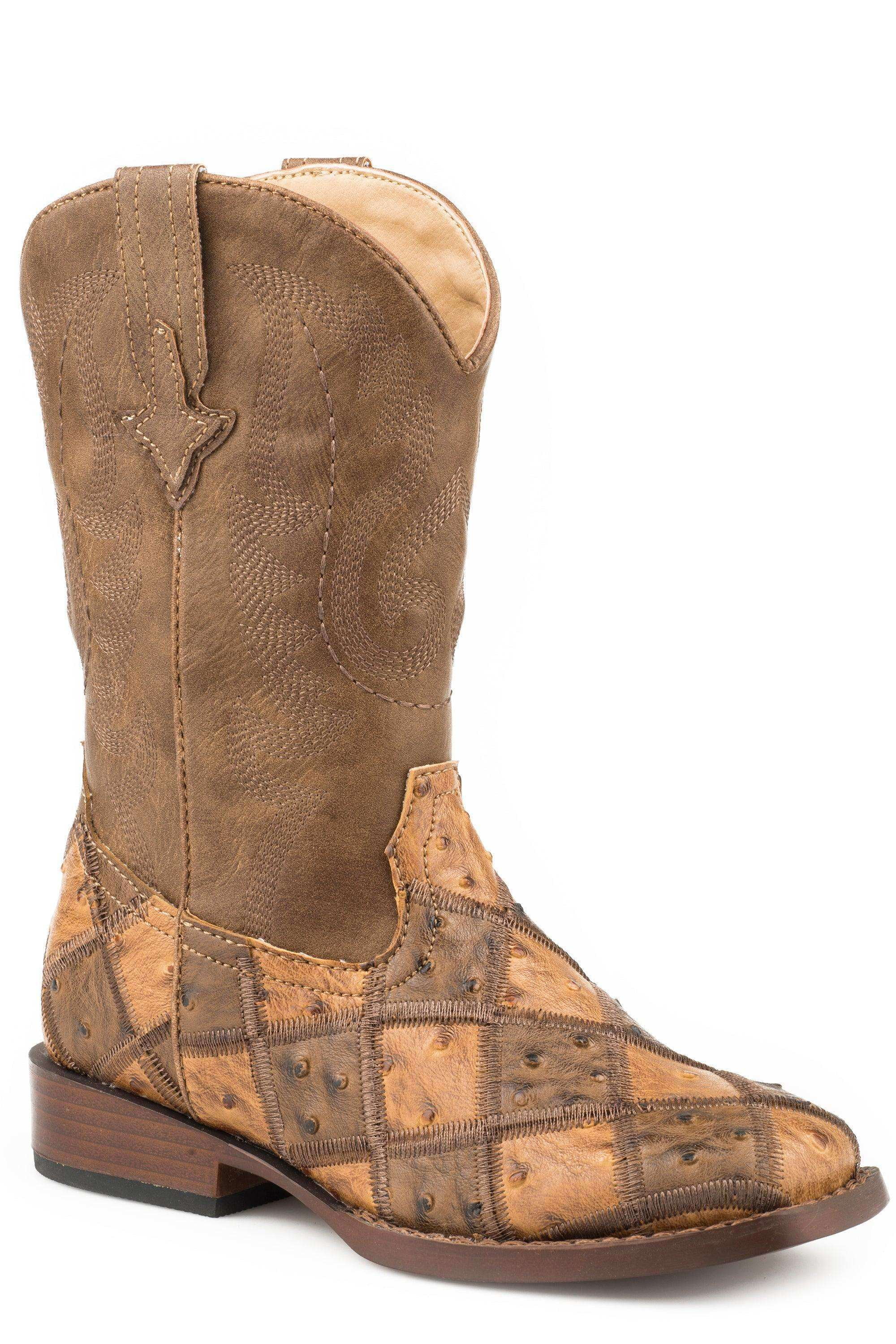 Roper Boys Bird Blocks Ostrich Square Toe Cowboy Mid Calf Boots ...