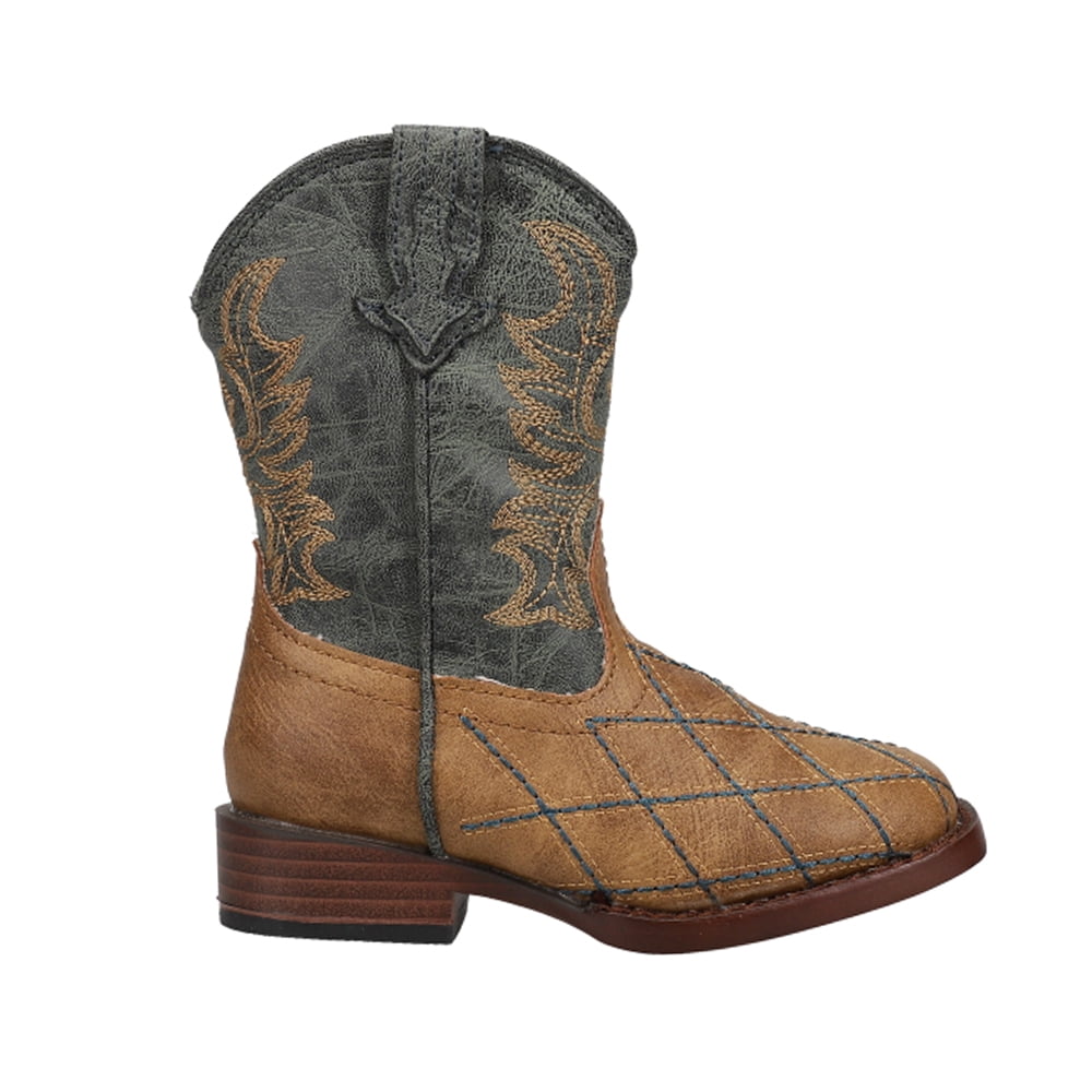 Roper Boys Cross Cut Checkered Embroidery Square Toe Cowboy Mid Calf ...