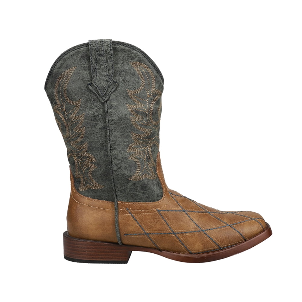 Roper Boys Cross Cut Embroidery Round Toe Cowboy Mid Calf Boots ...