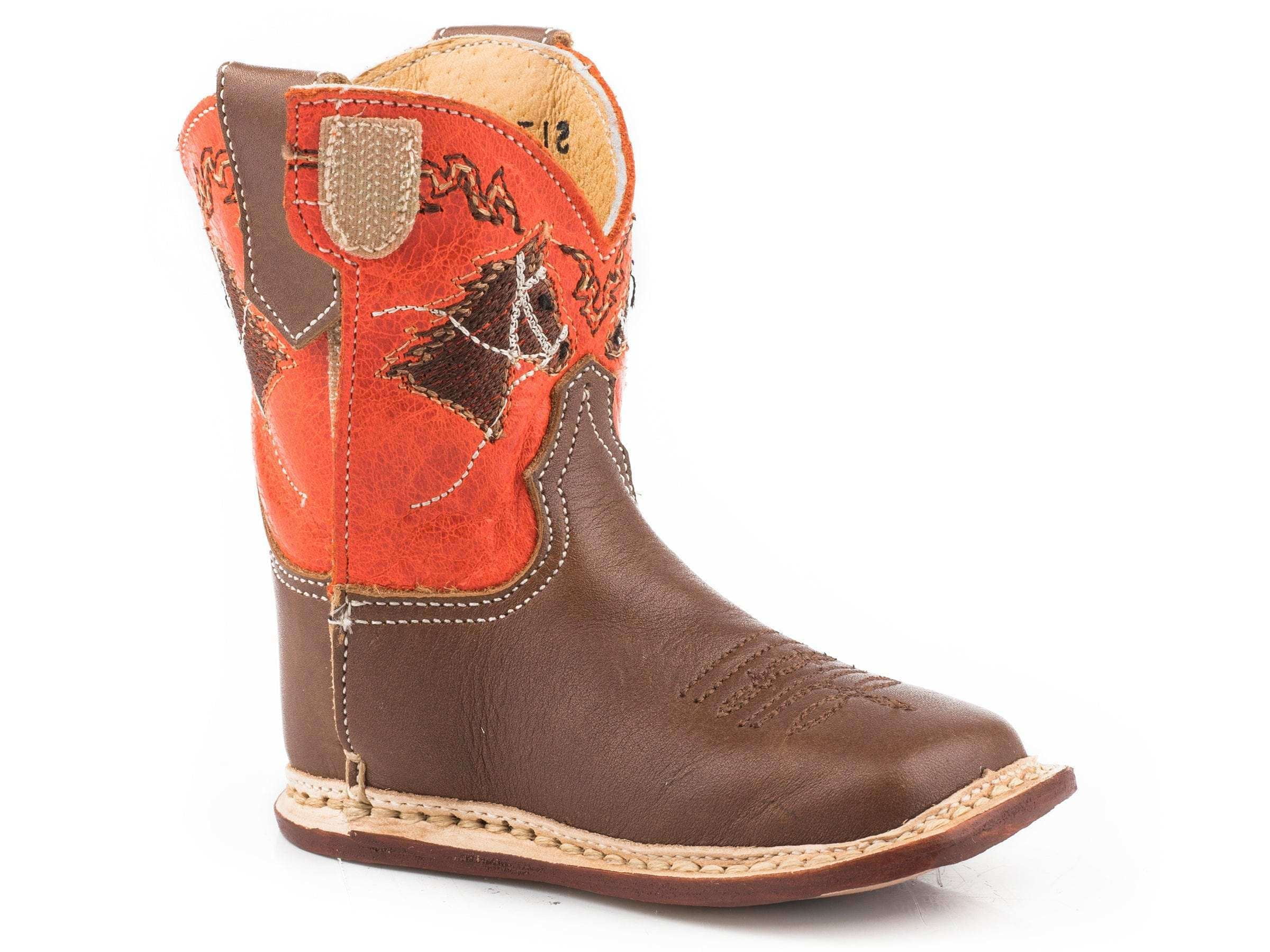Roper Infant Boys Burnish Tan Leather Vamp Boot Neon Orange - Walmart.com