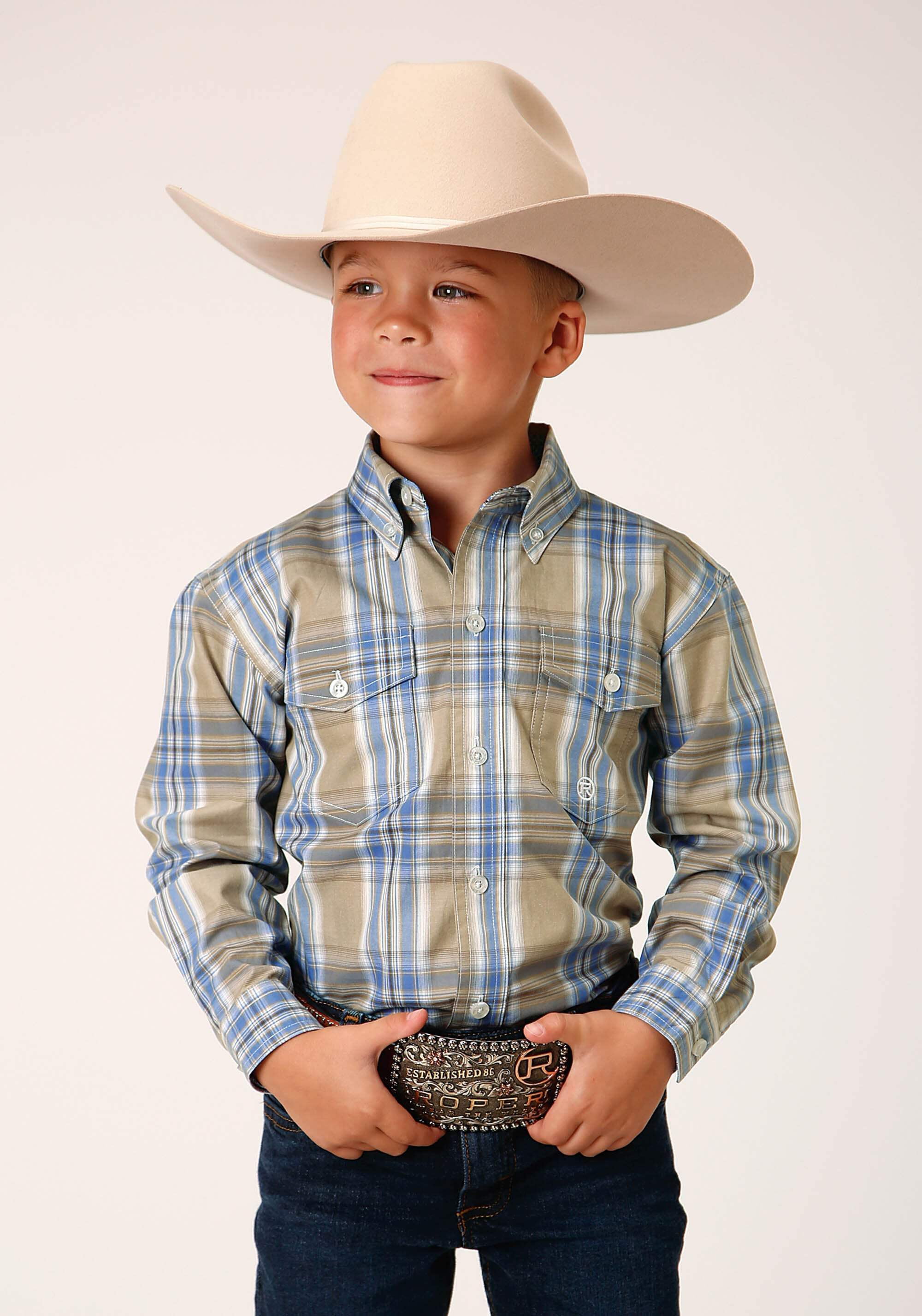Roper Boys Long Sleeve Button Sandy Plaid Western Shirt - Walmart.com