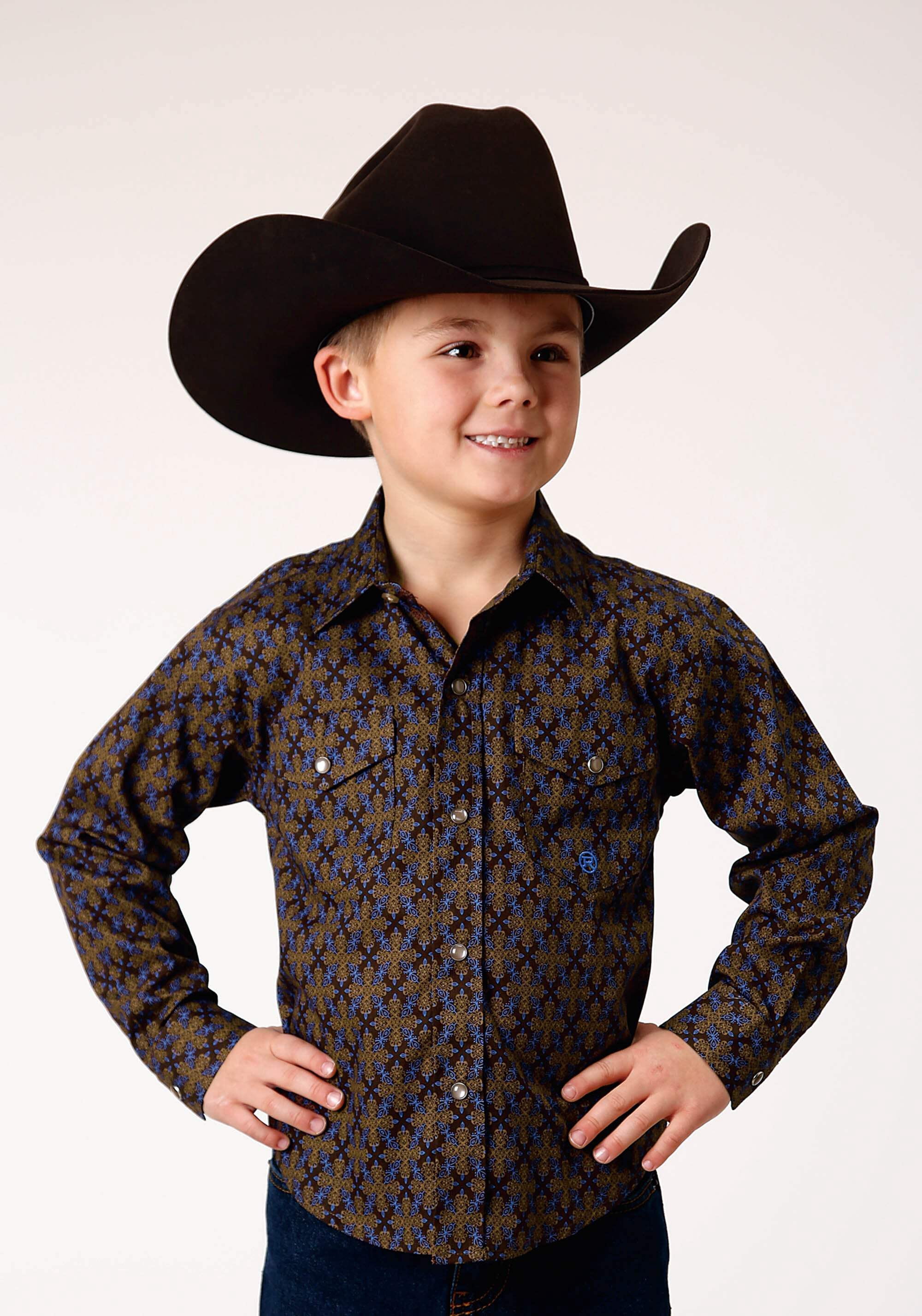 Roper Boys Long Sleeve Snap Diamond Medallion Western Shirt - Walmart.com