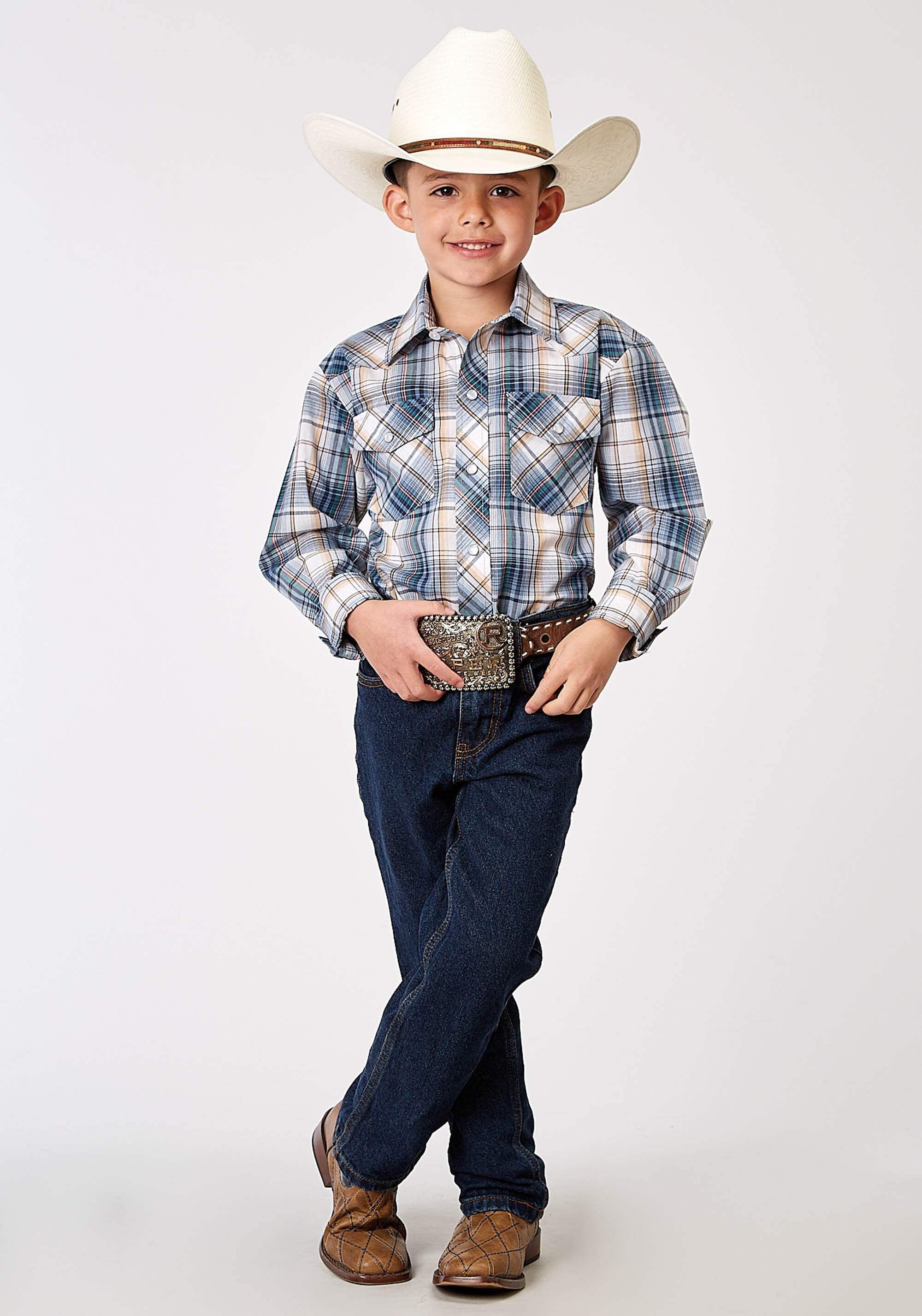 Roper Boys Long Sleeve Snap Madras Plaid Western Shirt - Walmart.com