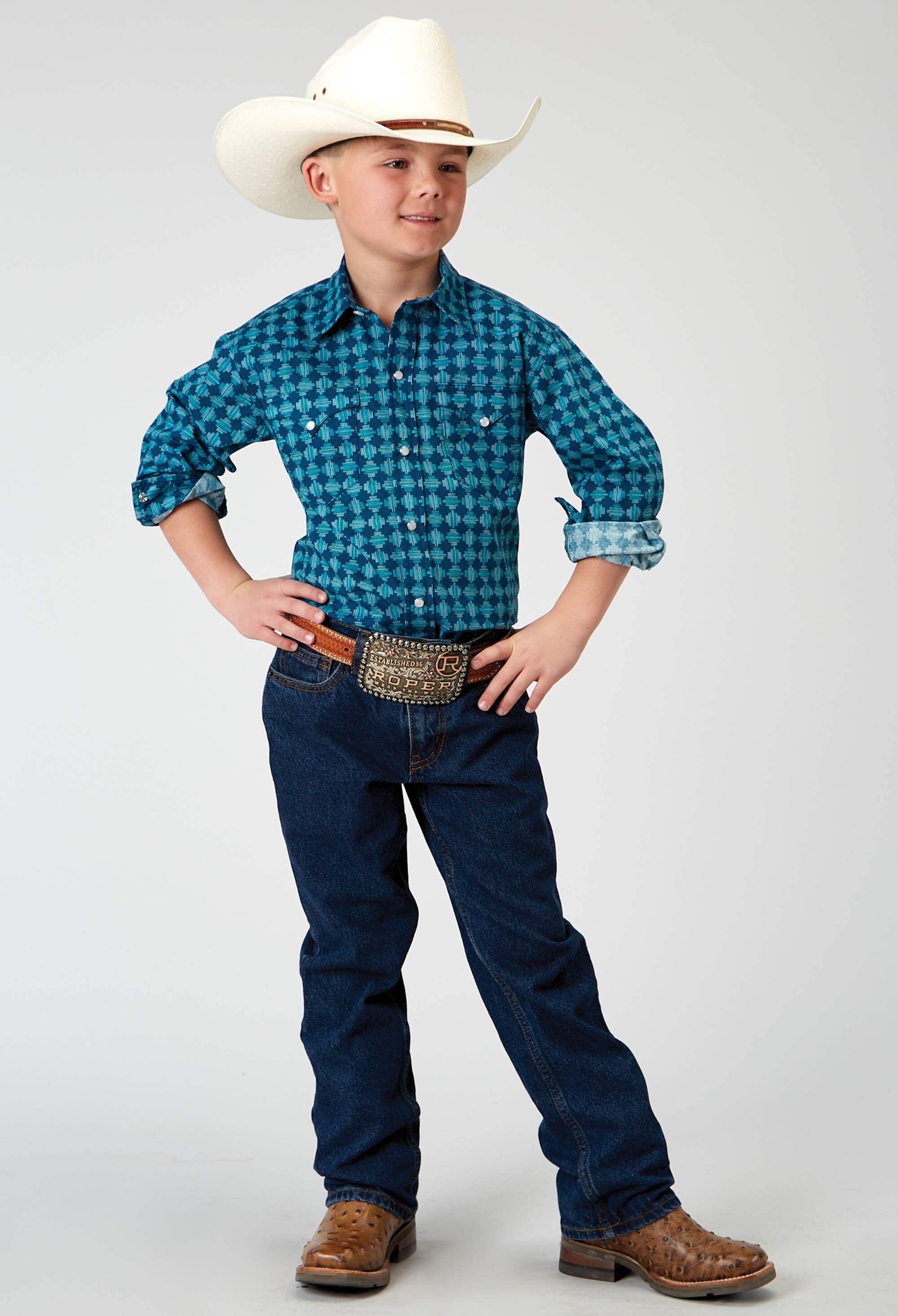 Roper Boys Long Sleeve Snap Scribble Print Western Shirt - Walmart.com