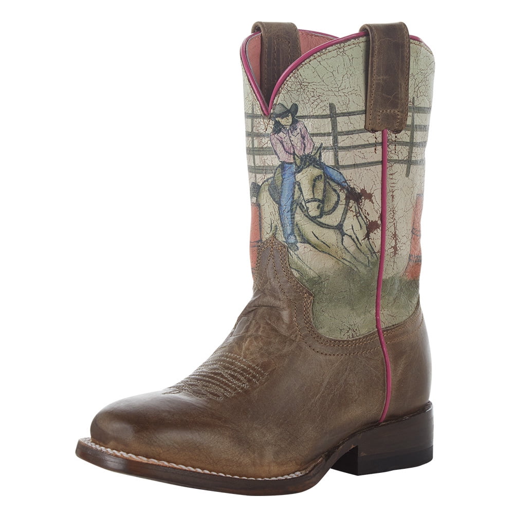 Roper Footwear Boys Kids Barrel Racer Square Toe Boot 12 Brown ...