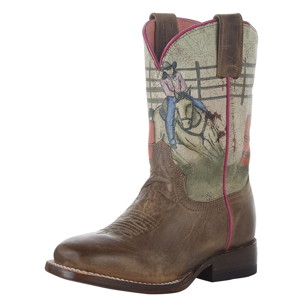 Roper Footwear Boys Kids Barrel Racer Square Toe Boot 13 Brown ...