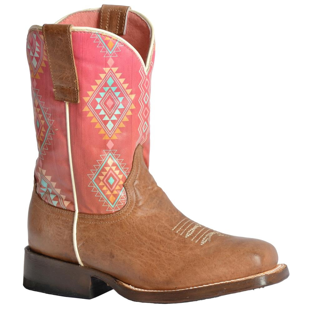 Roper Footwear Boys Kids Roper Dakota Leather Vamp and Printed Coral ...