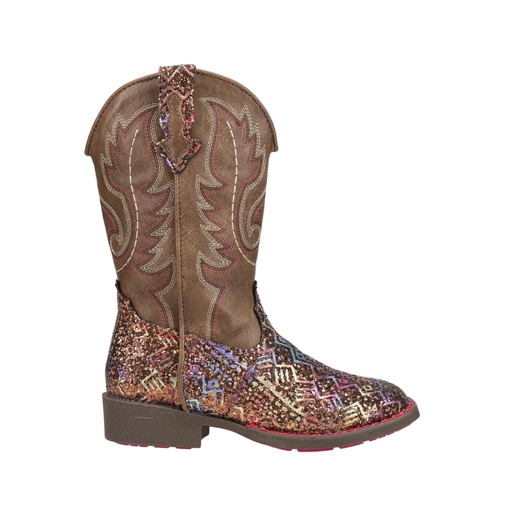 Roper Girls Aztec Glitter Square Toe Cowboy Mid Calf Boots - Walmart.com