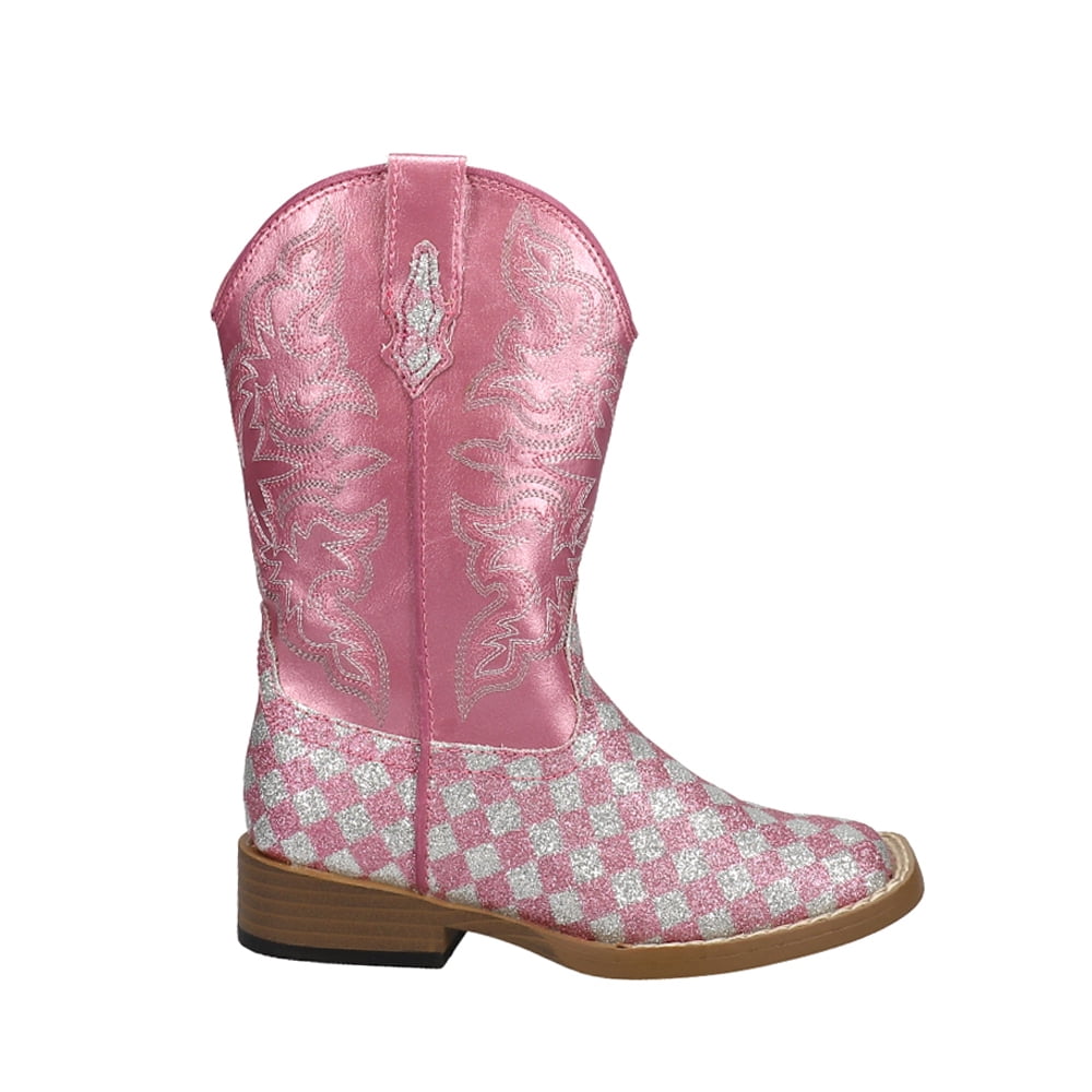 Roper Girls Checkered Square Toe Cowboy Mid Calf Boots - Walmart.com