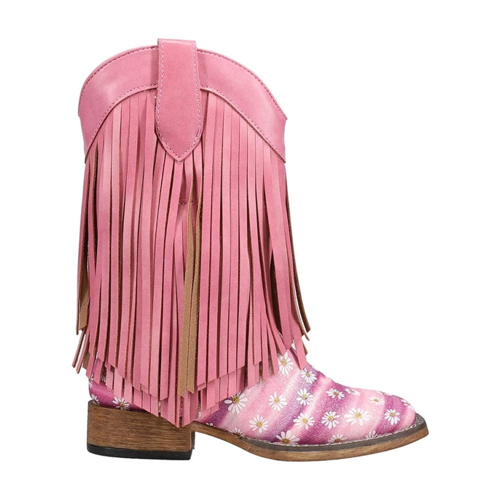 Roper Girls Double Fringe Glitter Metallic Square Toe Cowboy Mid Calf ...