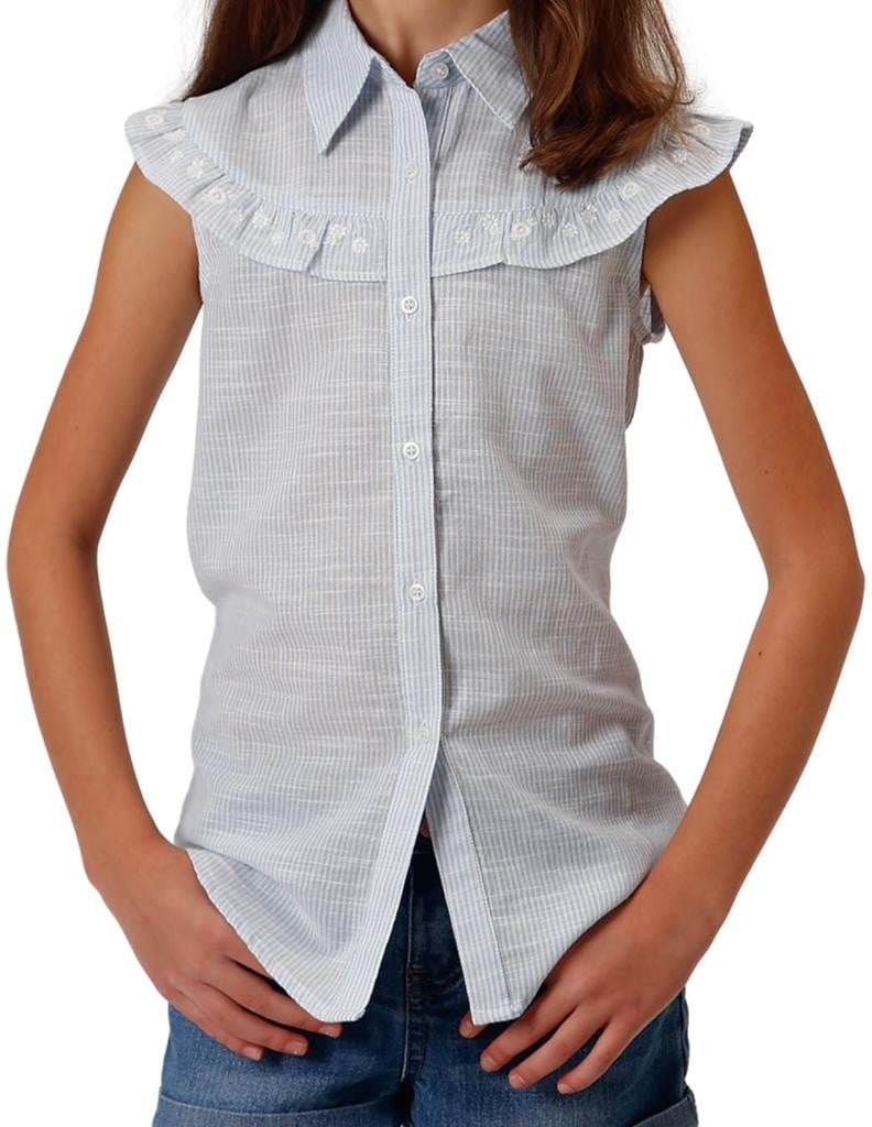 Roper Girls Girls Ruffle Yoke Sleeveless Snap Western Shirt - Walmart.com