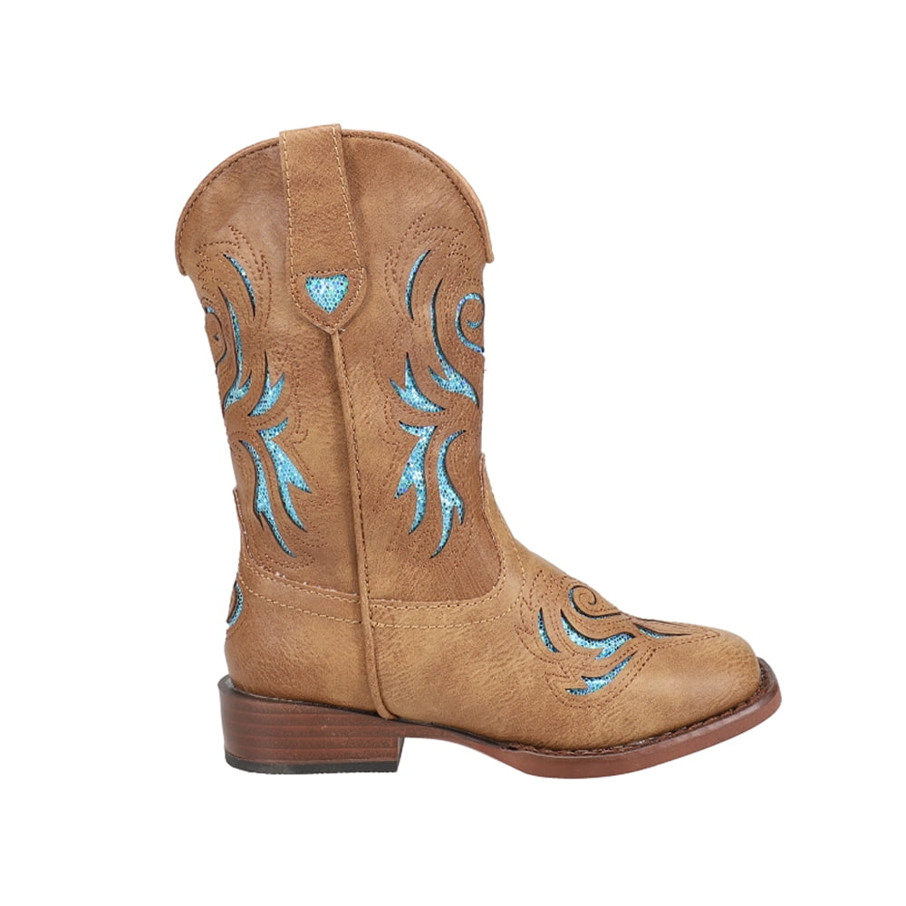Roper Western Cowgirl Boots - Kids Girls Glitter Breeze Square Toe, Mid ...