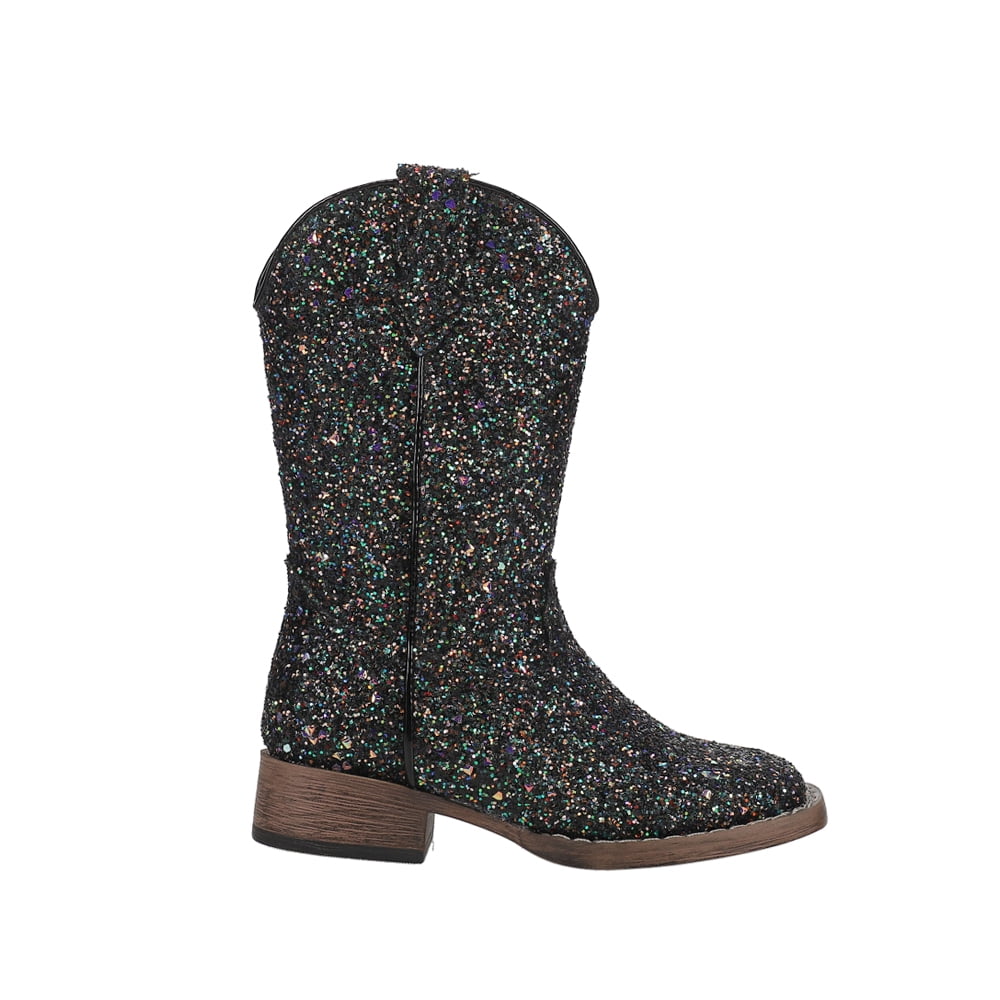 Roper Girls Glitter Galore Square Toe Cowboy Mid Calf Boots - Walmart.com