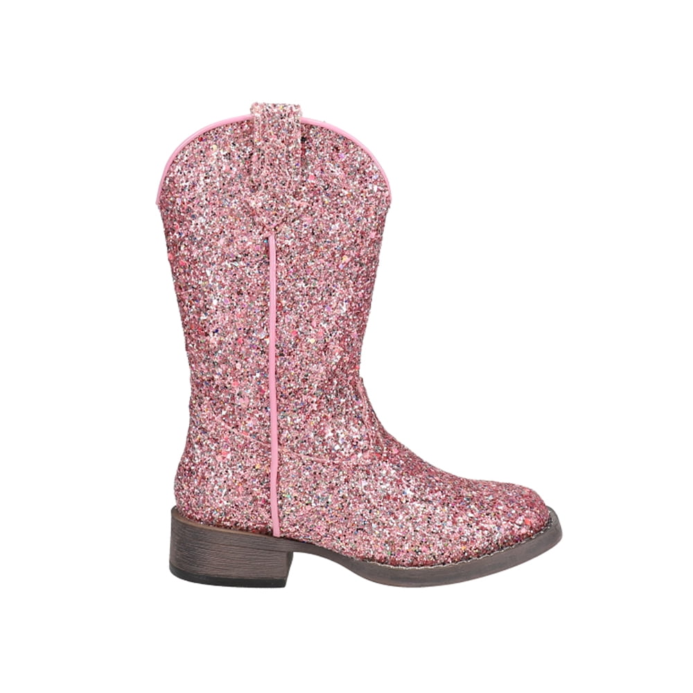 Roper Girls Glitter Galore Square Toe Cowboy Mid Calf Boots, Pink, Faux ...