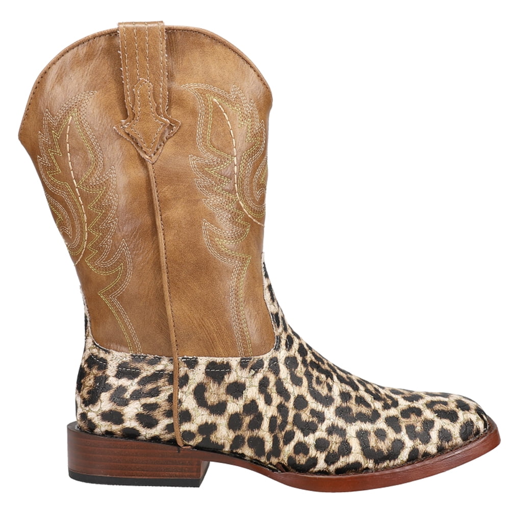 Roper Girls Glitter Leopard Square Toe Cowboy Mid Calf Boots - Walmart.com