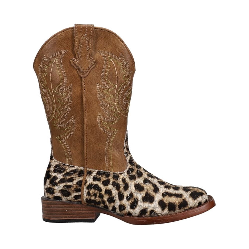 Roper Girls Glitter Leopard Square Toe Cowboy Mid Calf Boots - Walmart.com