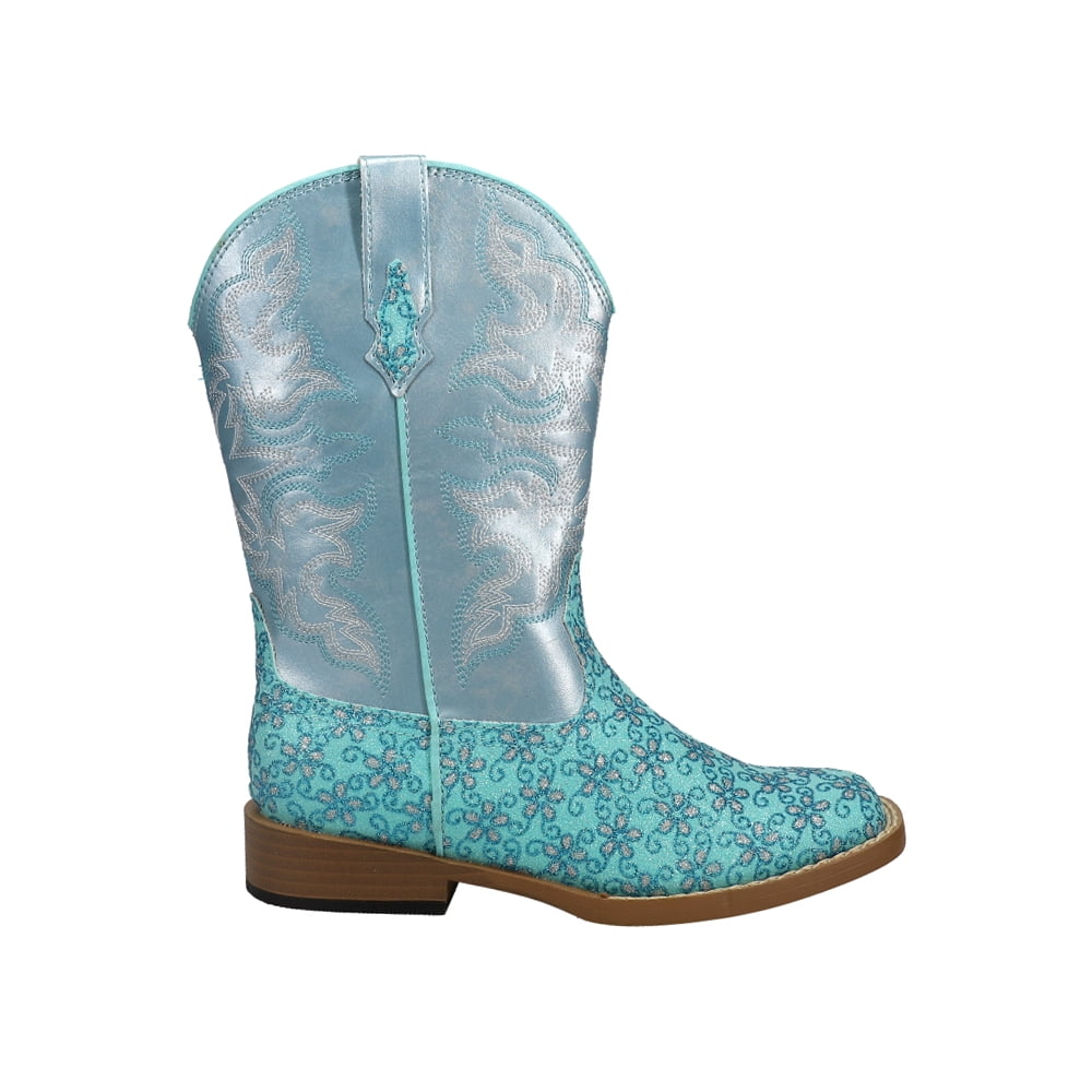 Roper Girls Glittery Floral Square Toe Cowboy Mid Calf Boots - Walmart.com