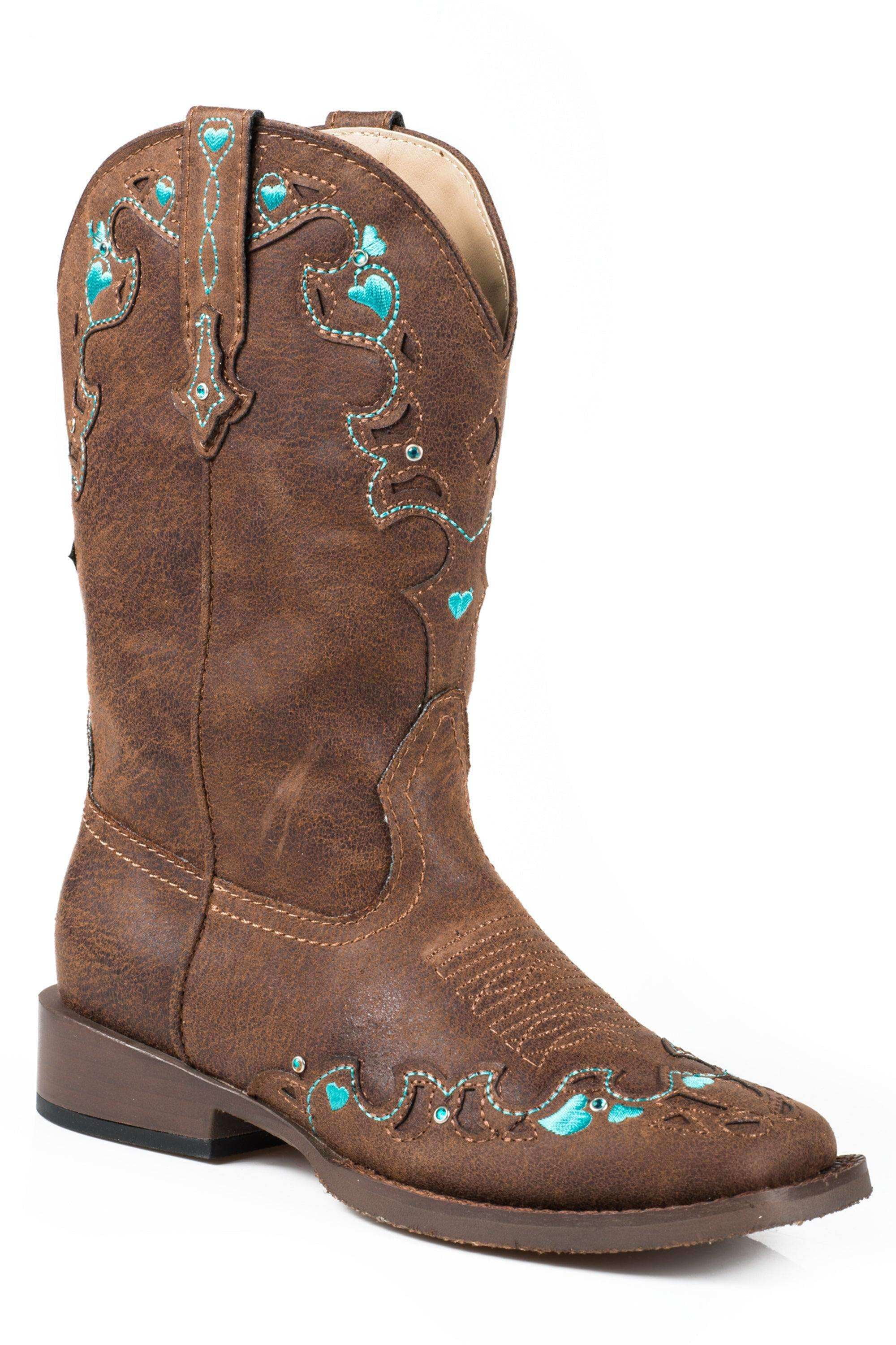 Roper Girls Heart Embroidery Square Toe Cowboy Mid Calf Boots - Walmart.com