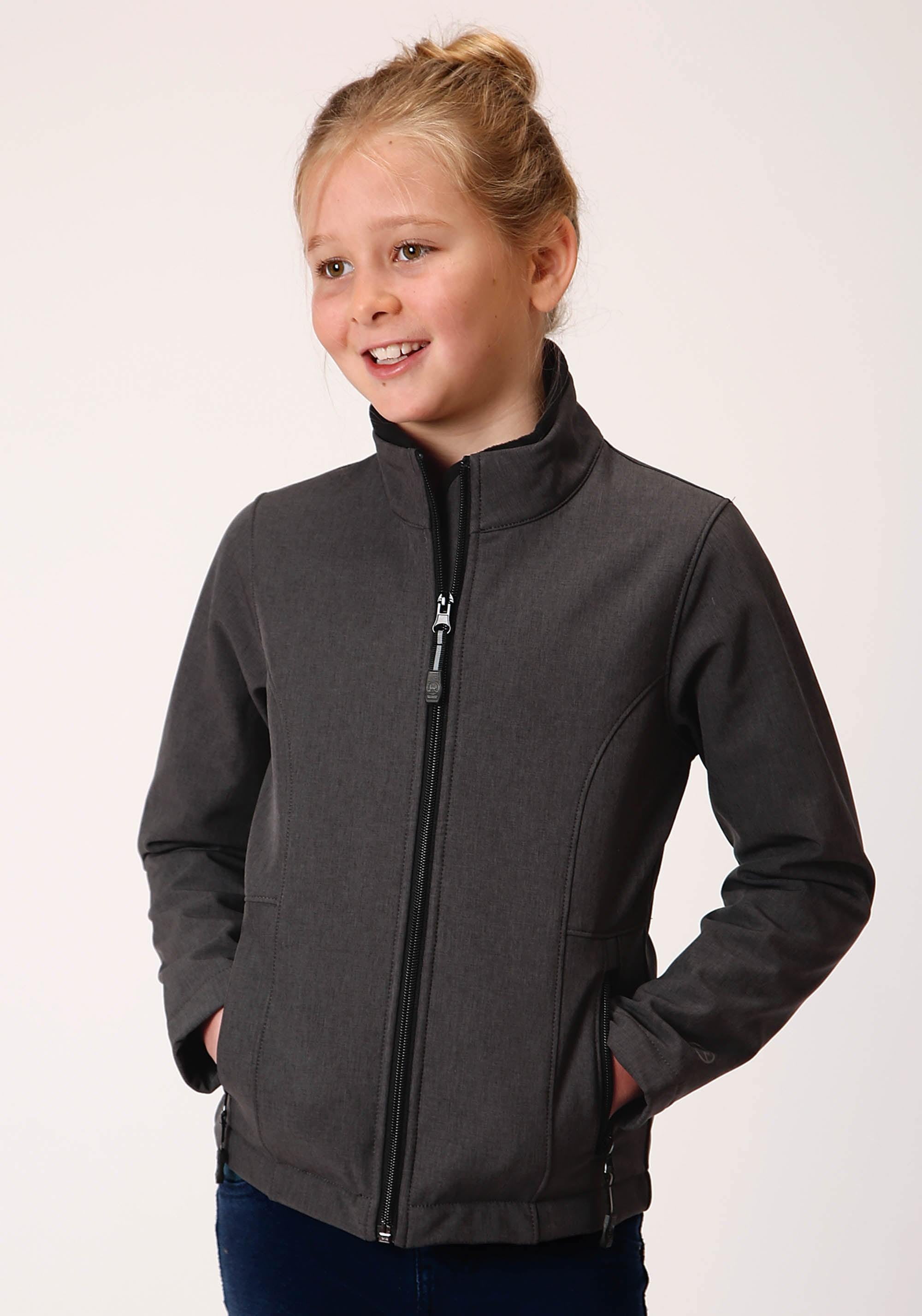 Roper Girls Heathered Gray Softshell With Gray Fleece Lining Zip Front ...