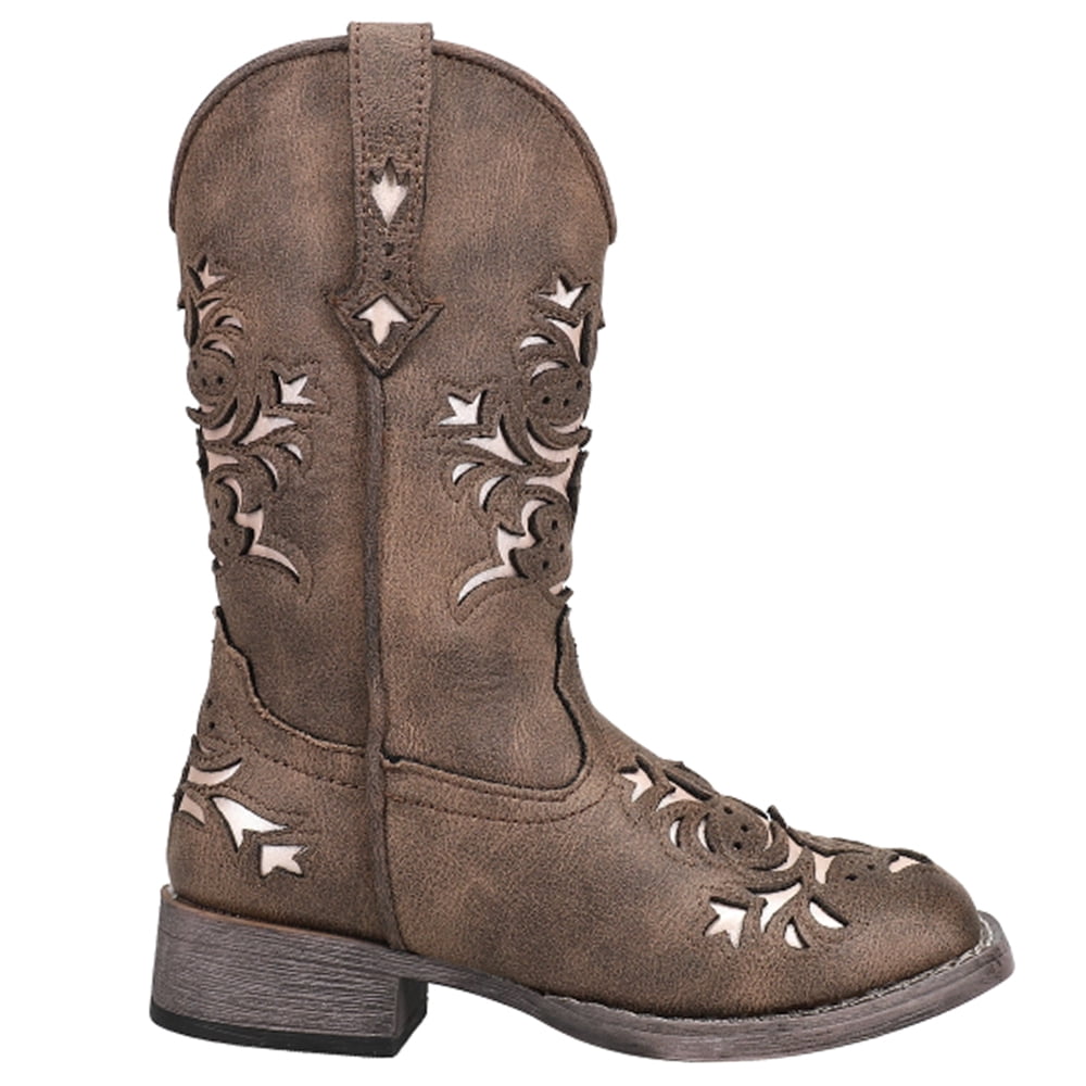 Roper Girls Lola Metallic Square Toe Cowboy Mid Calf Boots - Walmart.com