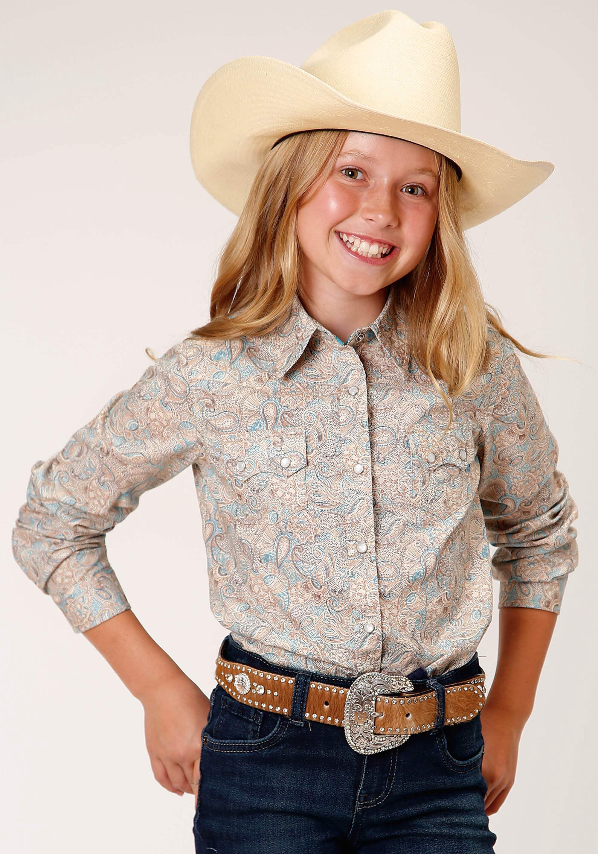Roper Girls Long Sleeve Snap Dot Paisley Print Western Shirt - Walmart.com