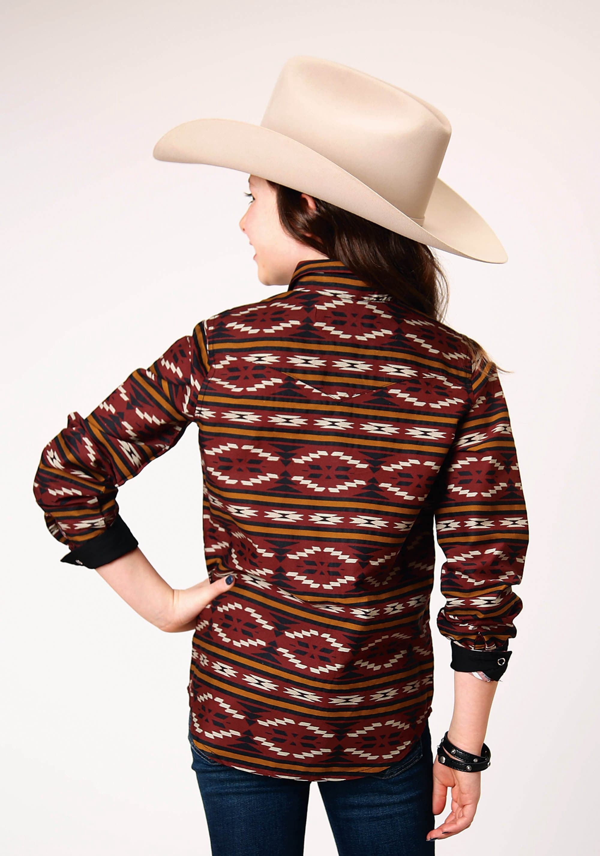 Roper Girls Long Sleeve Snap Red Aztec Horizontal Stripe Western Shirt ...