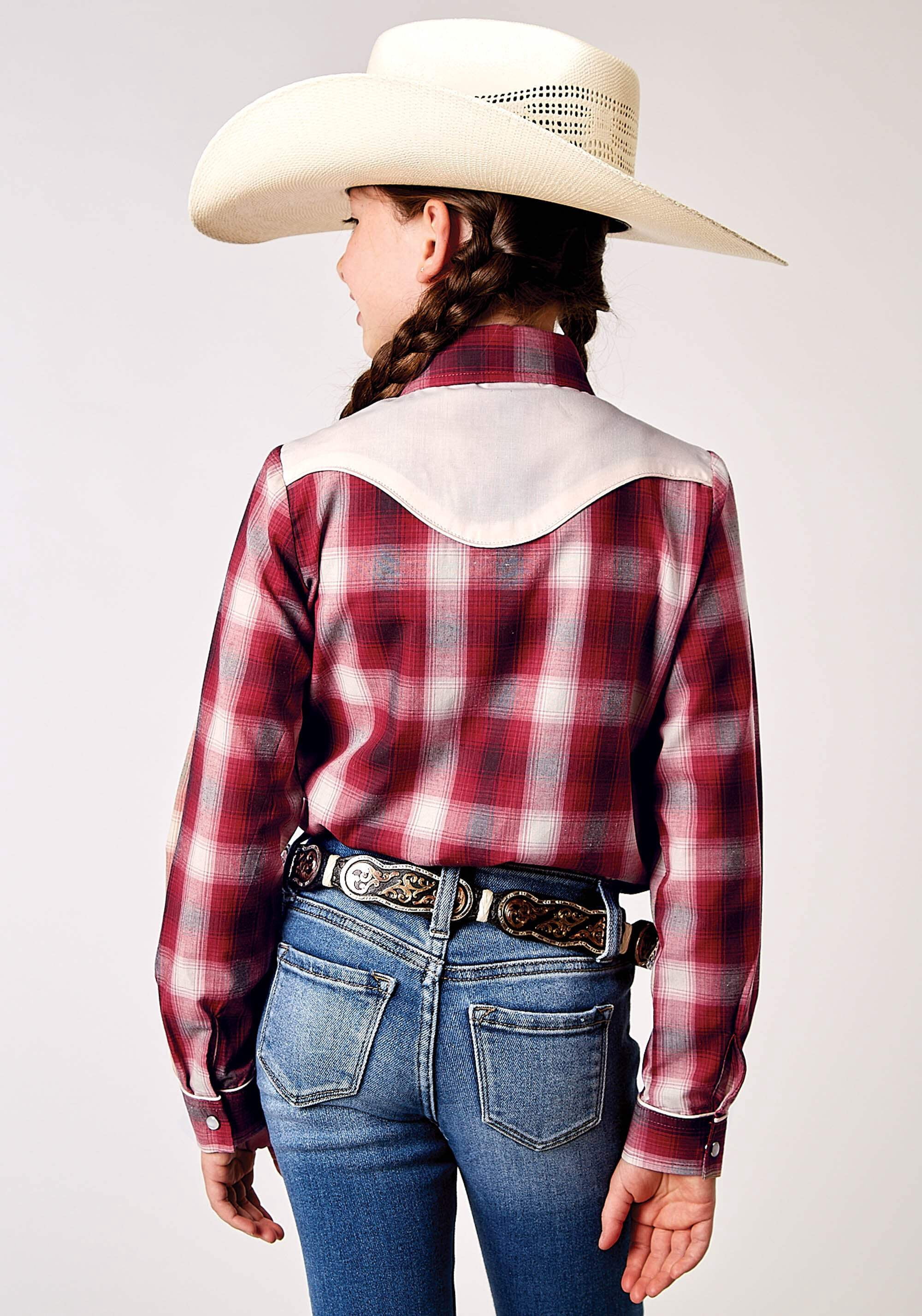 Roper Girls Long Sleeve Snap Red Plaid Western Shirt With Fancy Curved ...