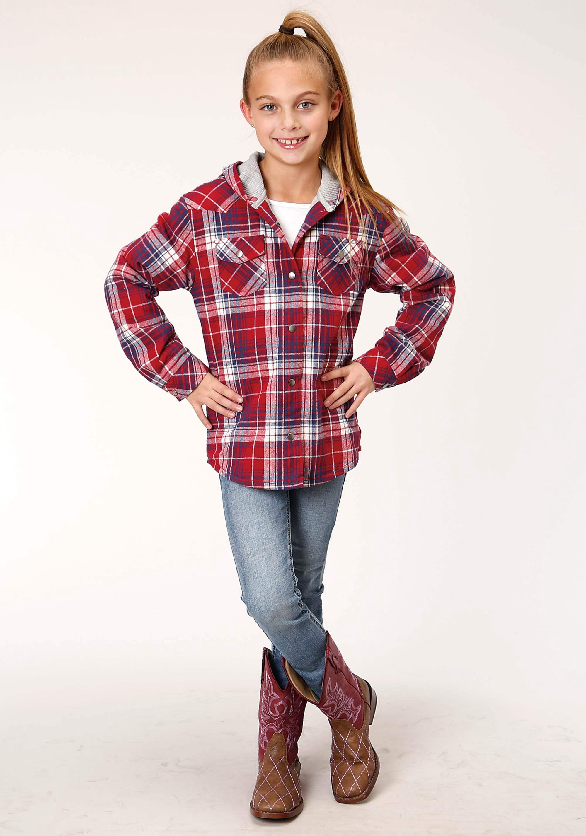 Roper Girls Long Sleeve Snap Thermal Lined Flannel Shirt Jacket ...