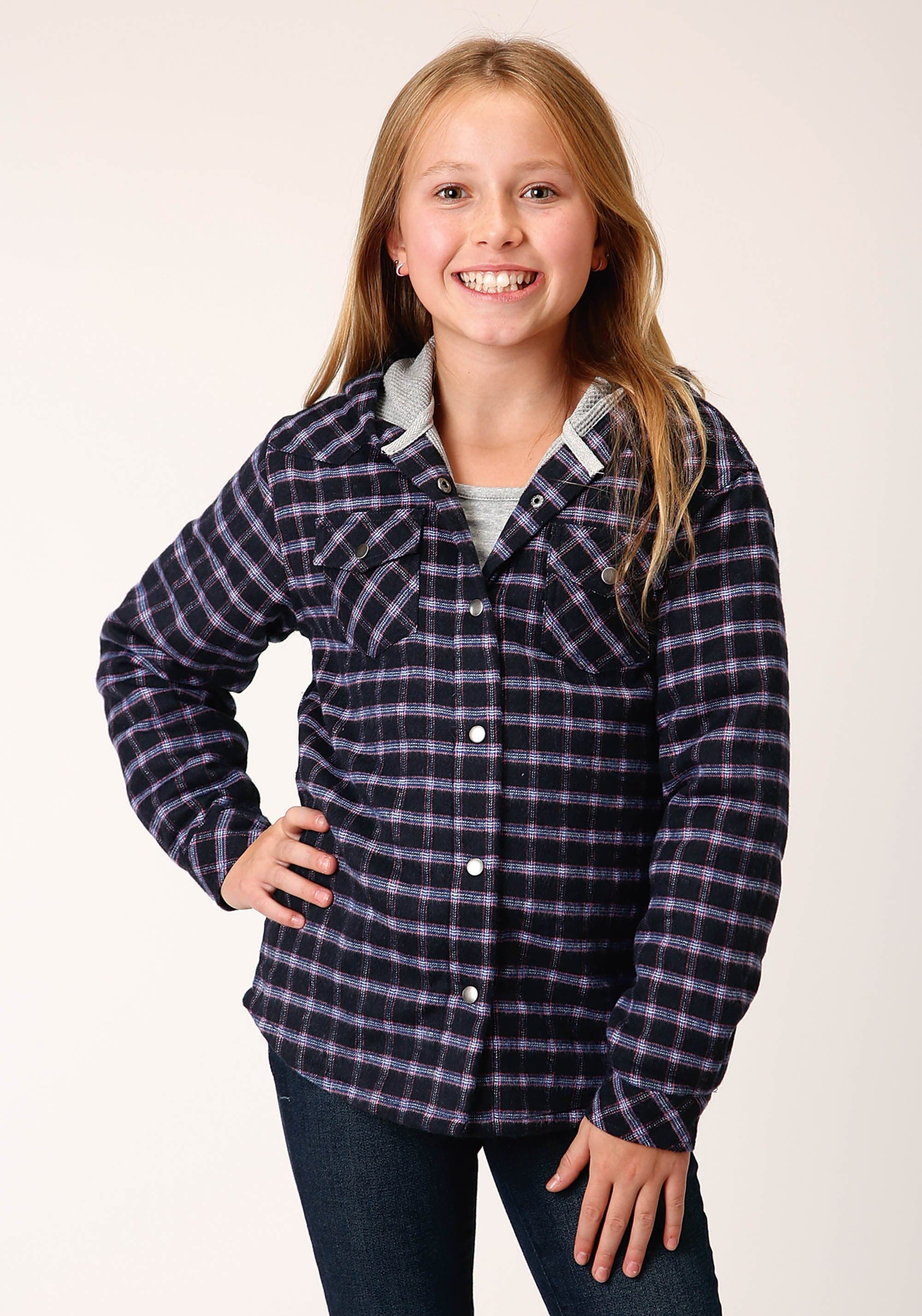 Roper Girls Long Sleeve Snap Thermal Lined Flannel Shirt Jacket ...