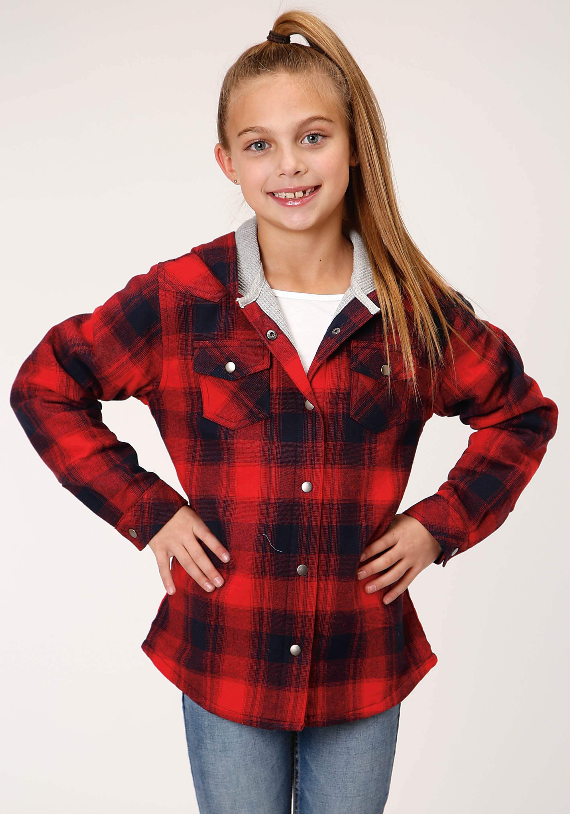 Roper Girls Long Sleeve Snap Thermal Lined Flannel Shirt Jacket ...