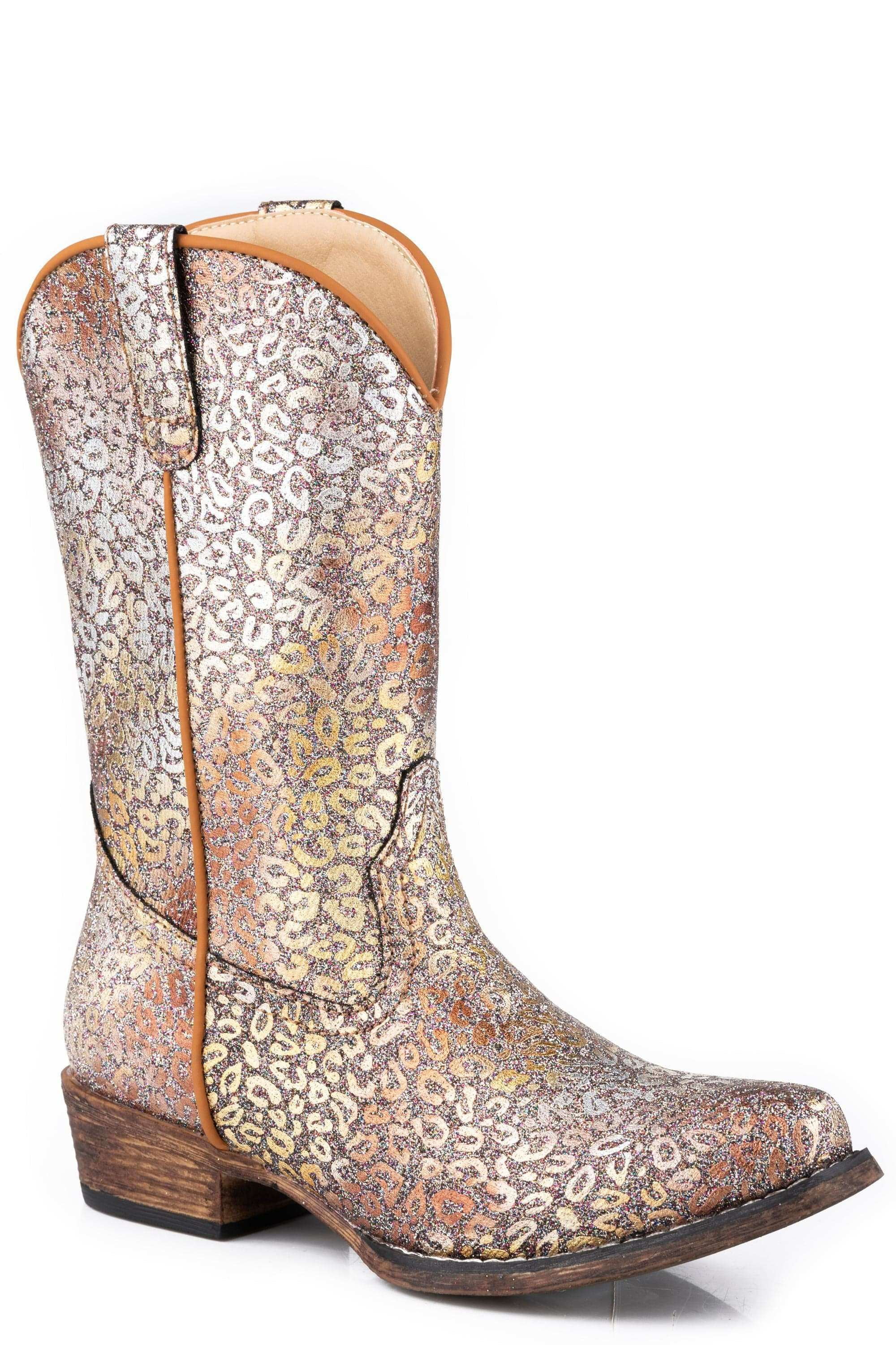 Roper Girls Riley Glitter Leopard Snip Toe Cowboy Mid Calf Boots ...