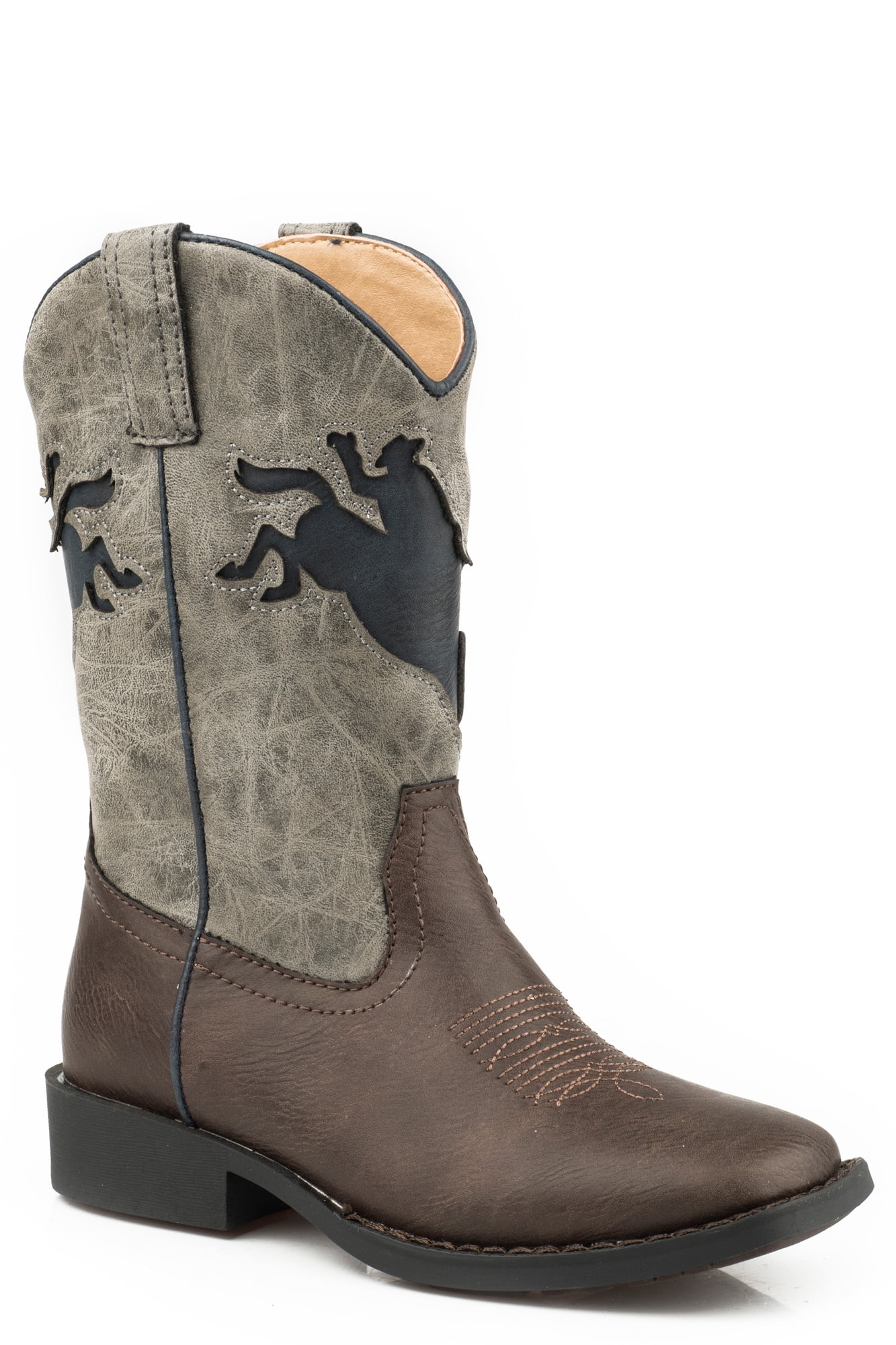 Roper Kids Boys Brown/Green Faux Leather Buckin Bronc Cowboy Boots 12 ...