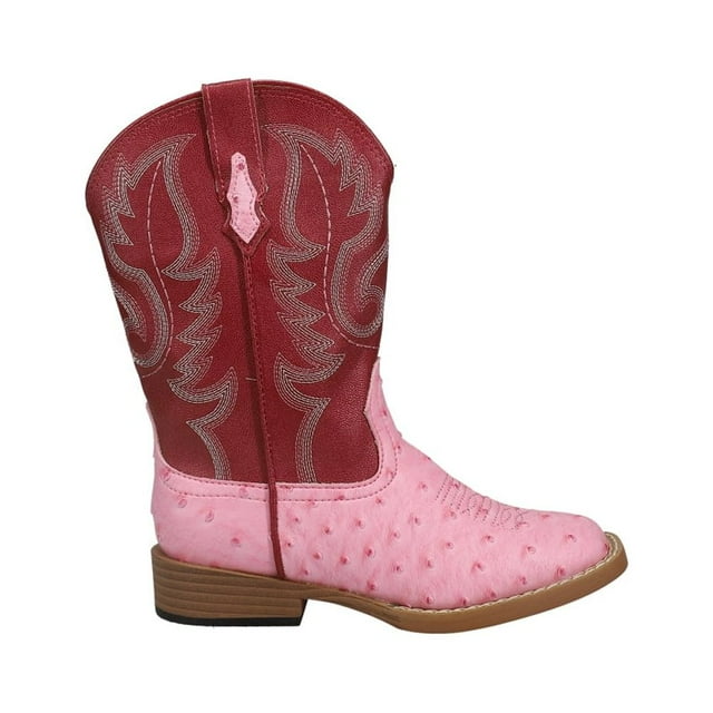 Roper Kids Girls Bumps Faux Ostrich Square Toe Cowboy Casual Boots Mid ...