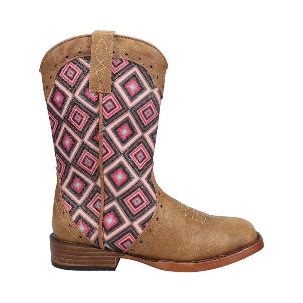 Roper Girls Glitter Geo Square Toe Cowboy Mid Calf Boots - Walmart.com