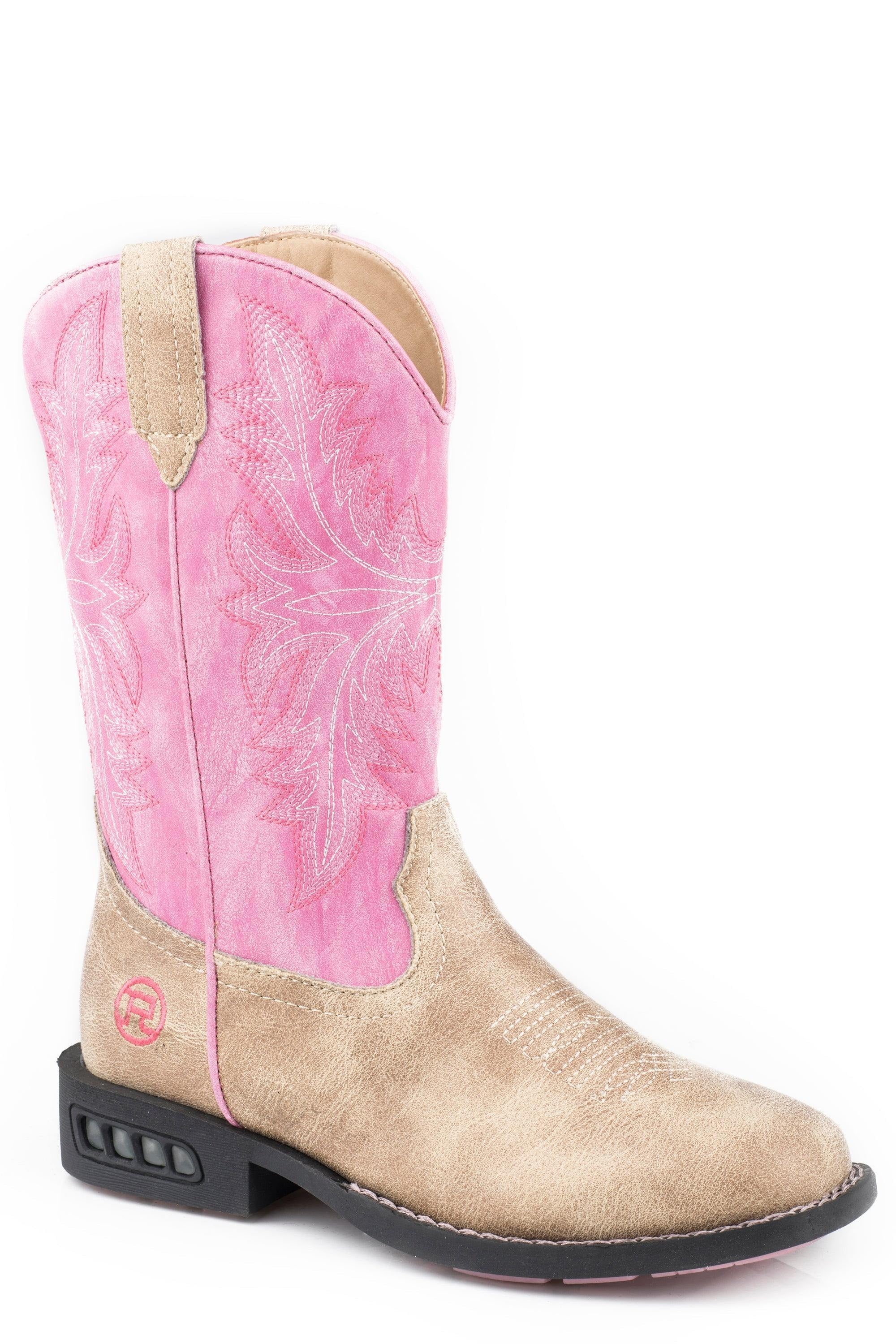 Roper Little Girls Light Up Boots Boot With Tan Vamp Pink Shaft ...