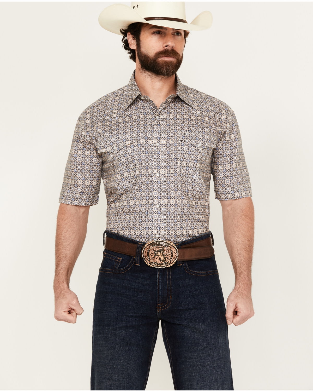 Roper Mens Short Sleeve Snap Western Foulard Western Shirt - Walmart.com
