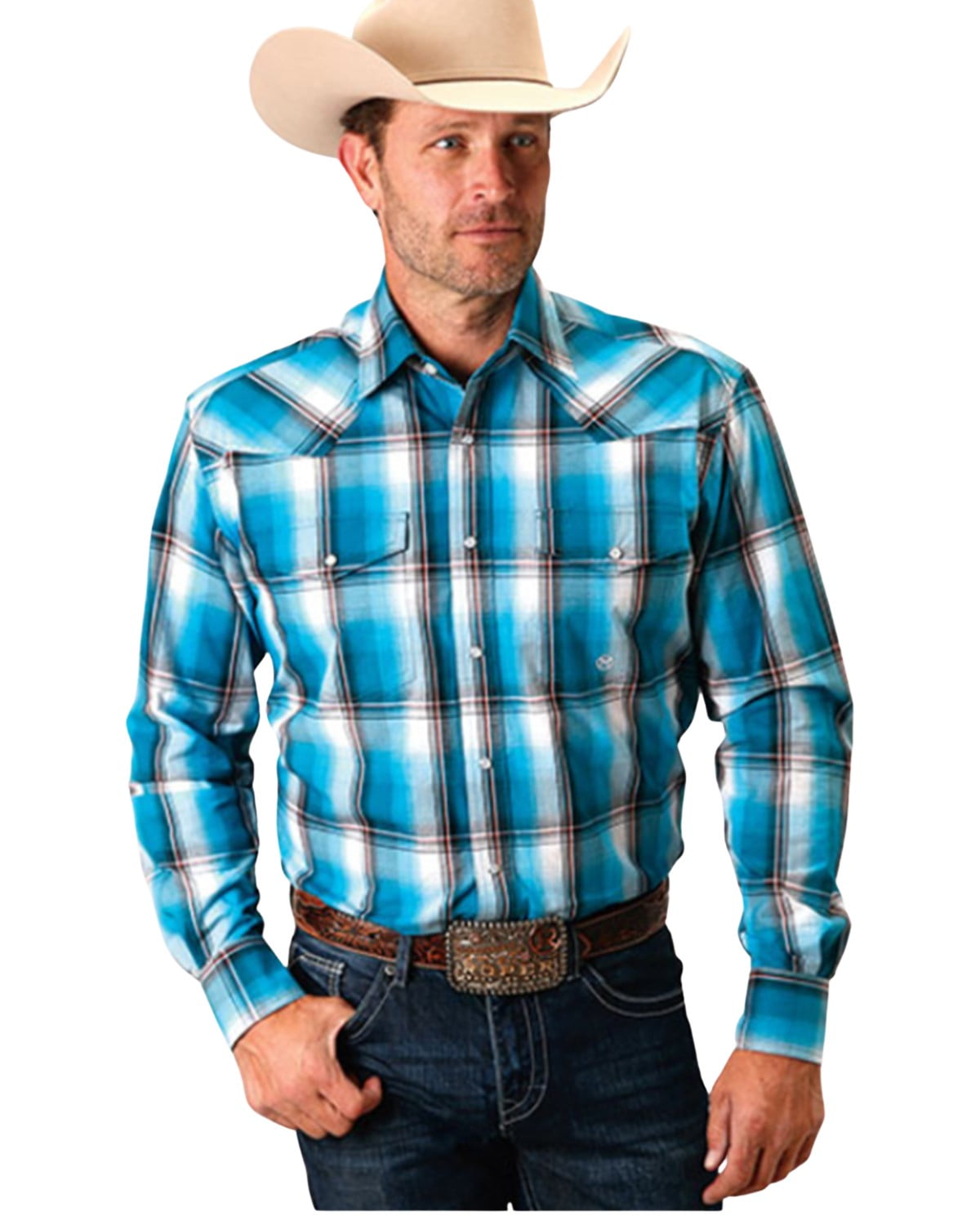 Roper Men's Amarillo Plaid Print Long Sleeve Pearl Snap Western Shirt ...