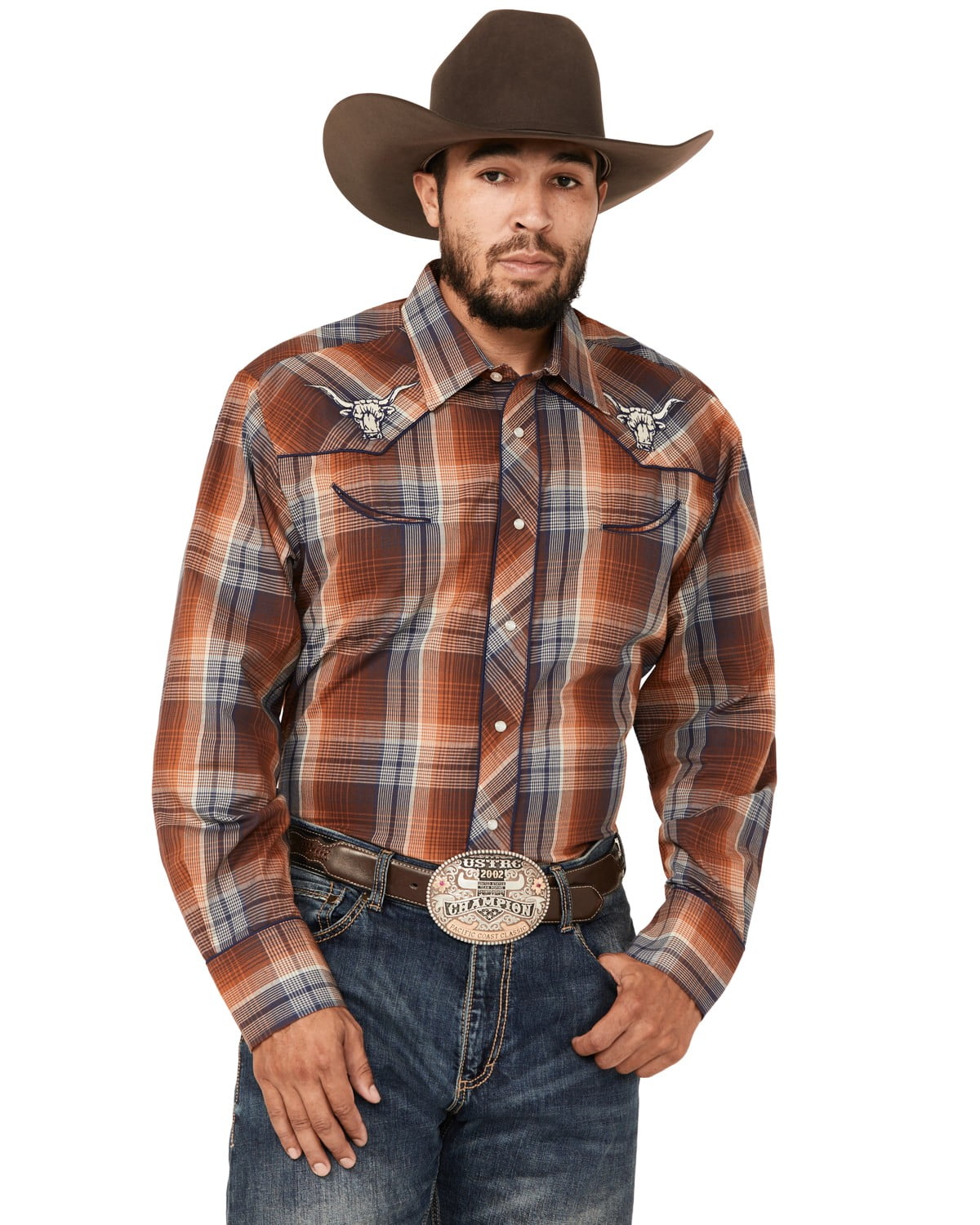 Roper Men's Plaid Print Embroidered Long Sleeve Pearl Snap Western ...