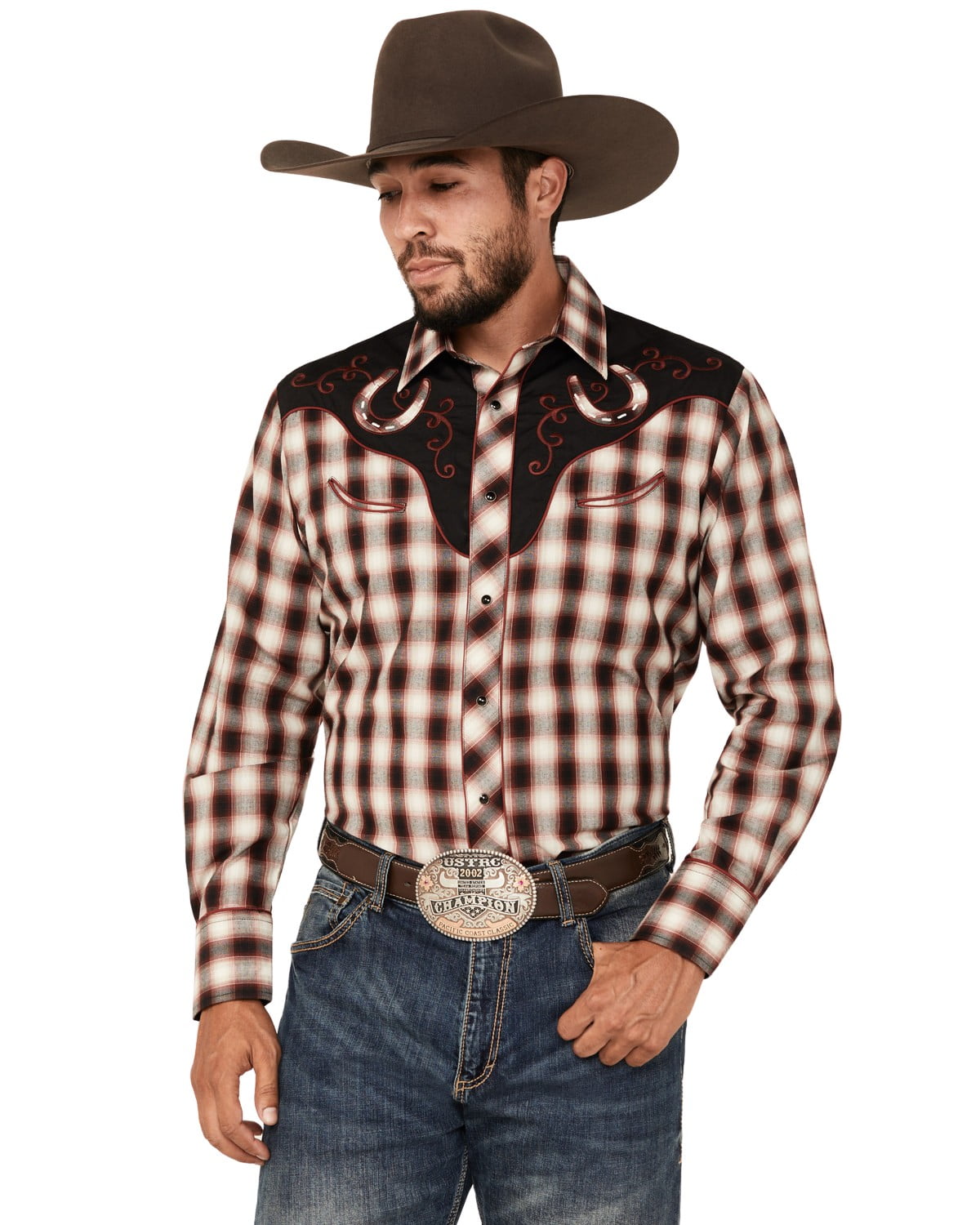 Roper Men's Plaid Print Embroidered Long Sleeve Snap Western Shirt Red Medium - Walmart.com