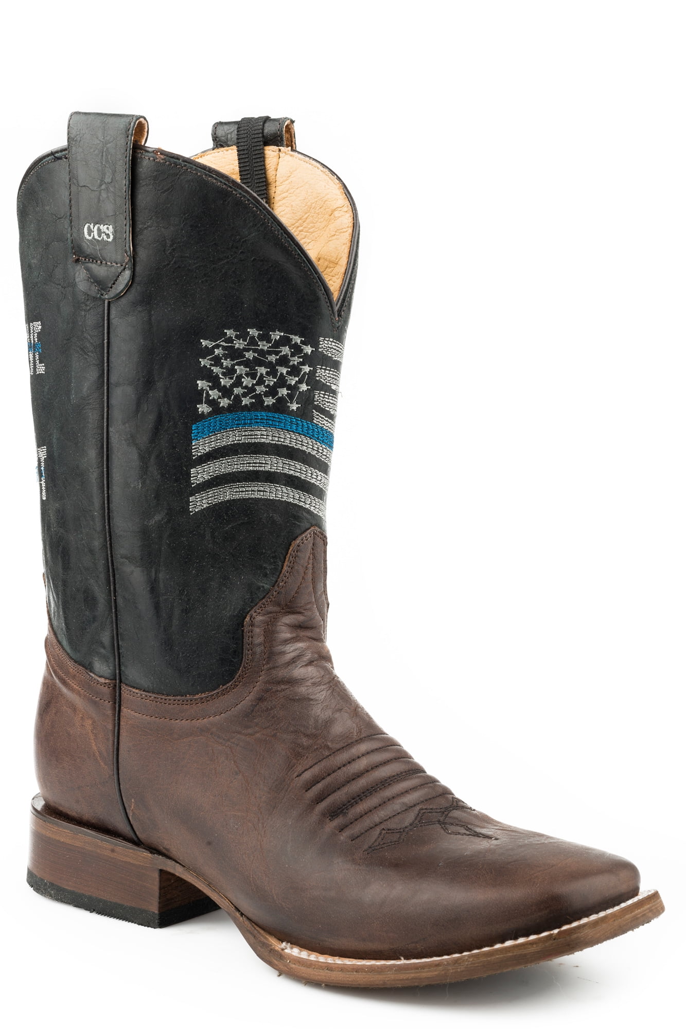 Roper Men's Thin Blue Line Western Boot Broad Square Toe Brown 12 D(M ...