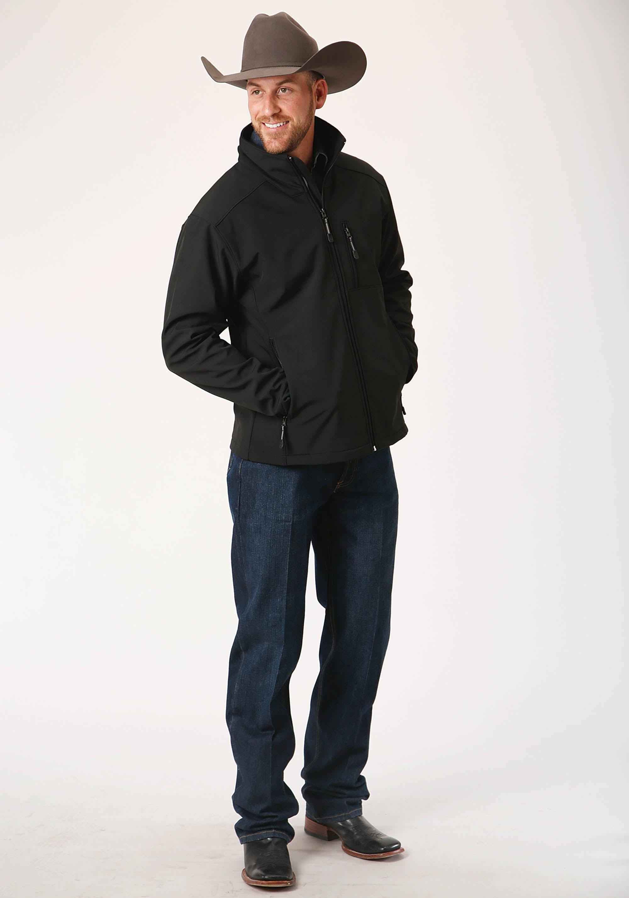 Roper Mens Black Softshell With Black Lining Zip Front Jacket - Walmart.com
