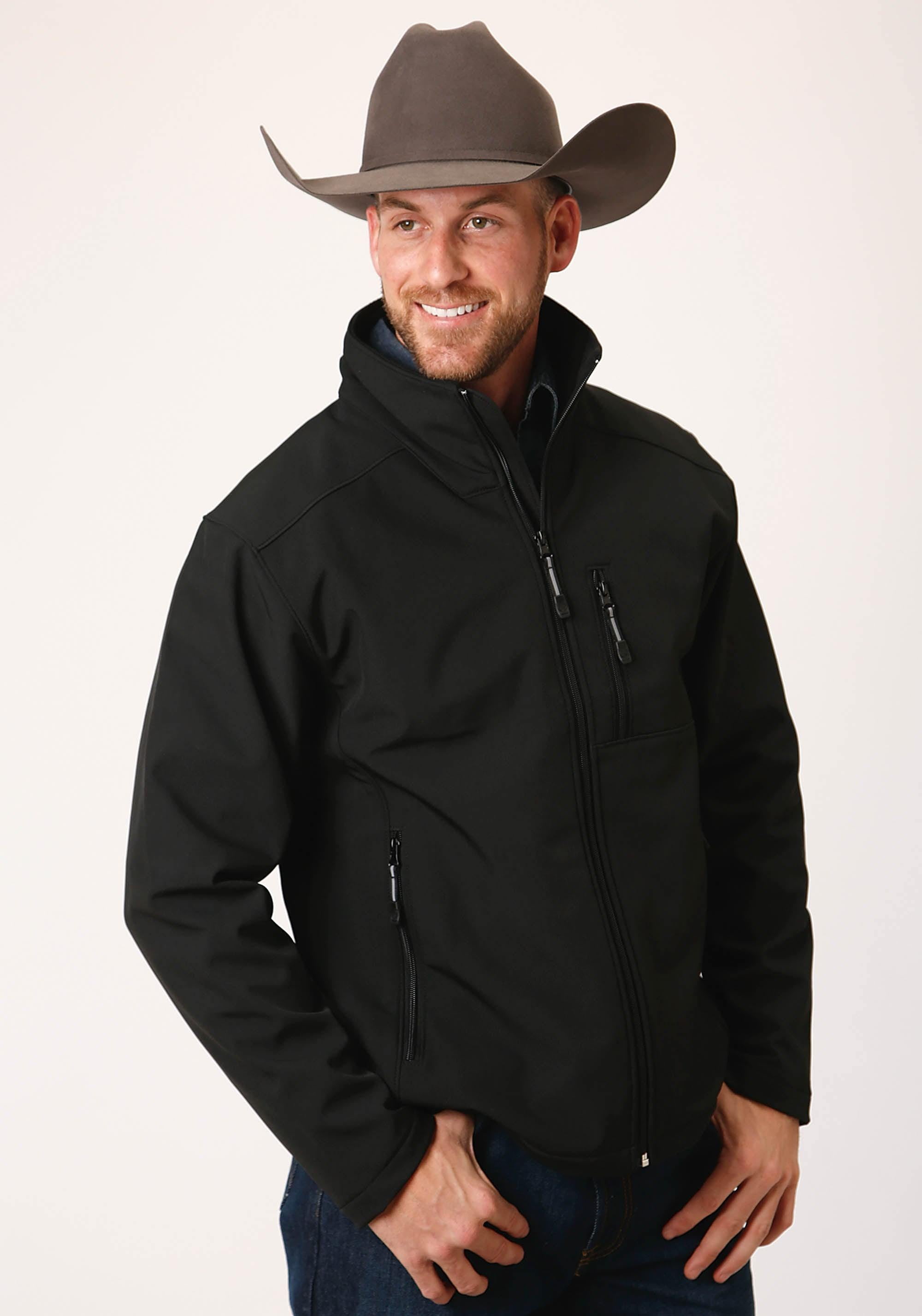 Roper Mens Black Softshell With Black Lining Zip Front Jacket - Walmart.com