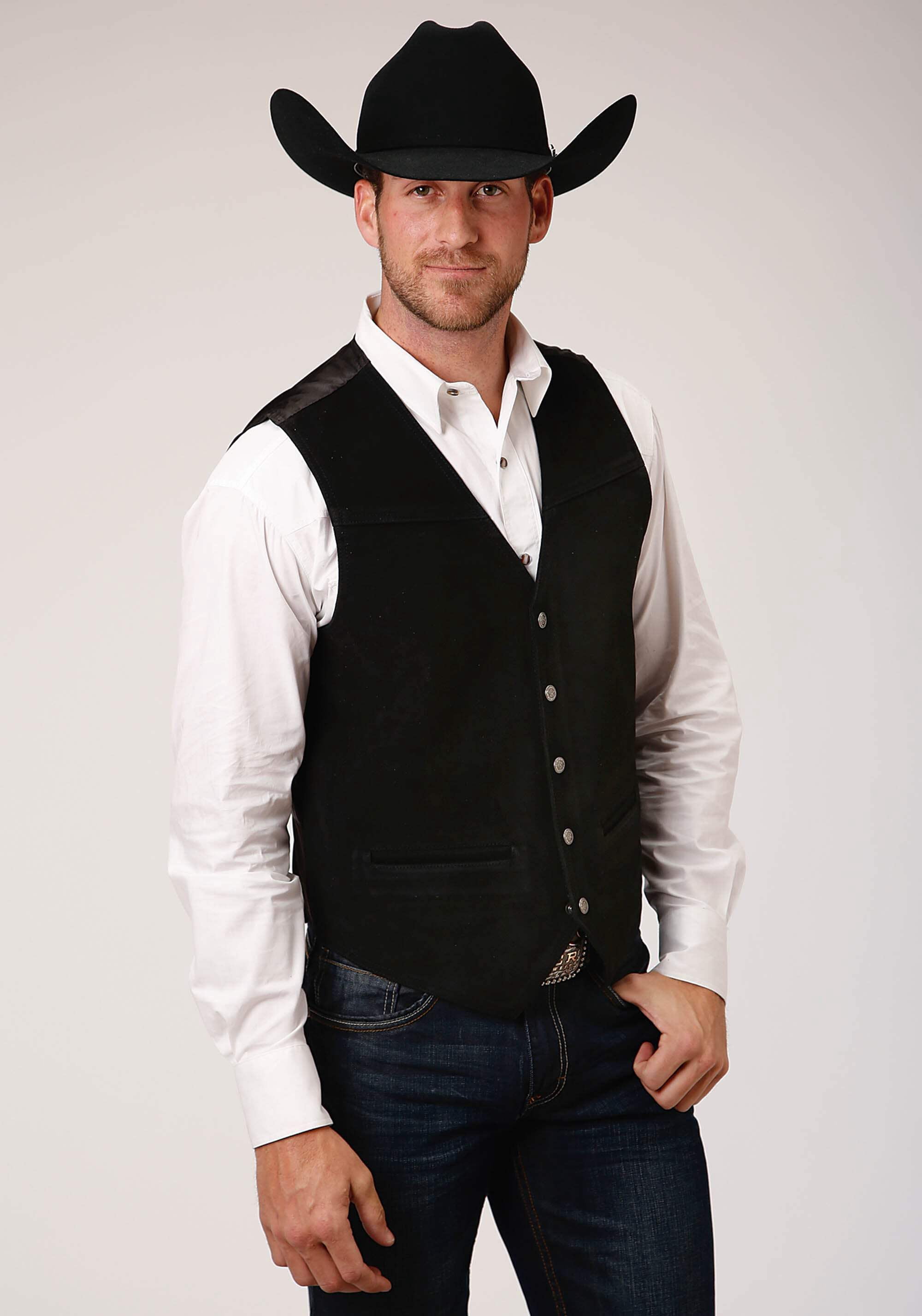 Roper Mens Black Suede Leather Vest With Buckle Tie Big Man Fit ...