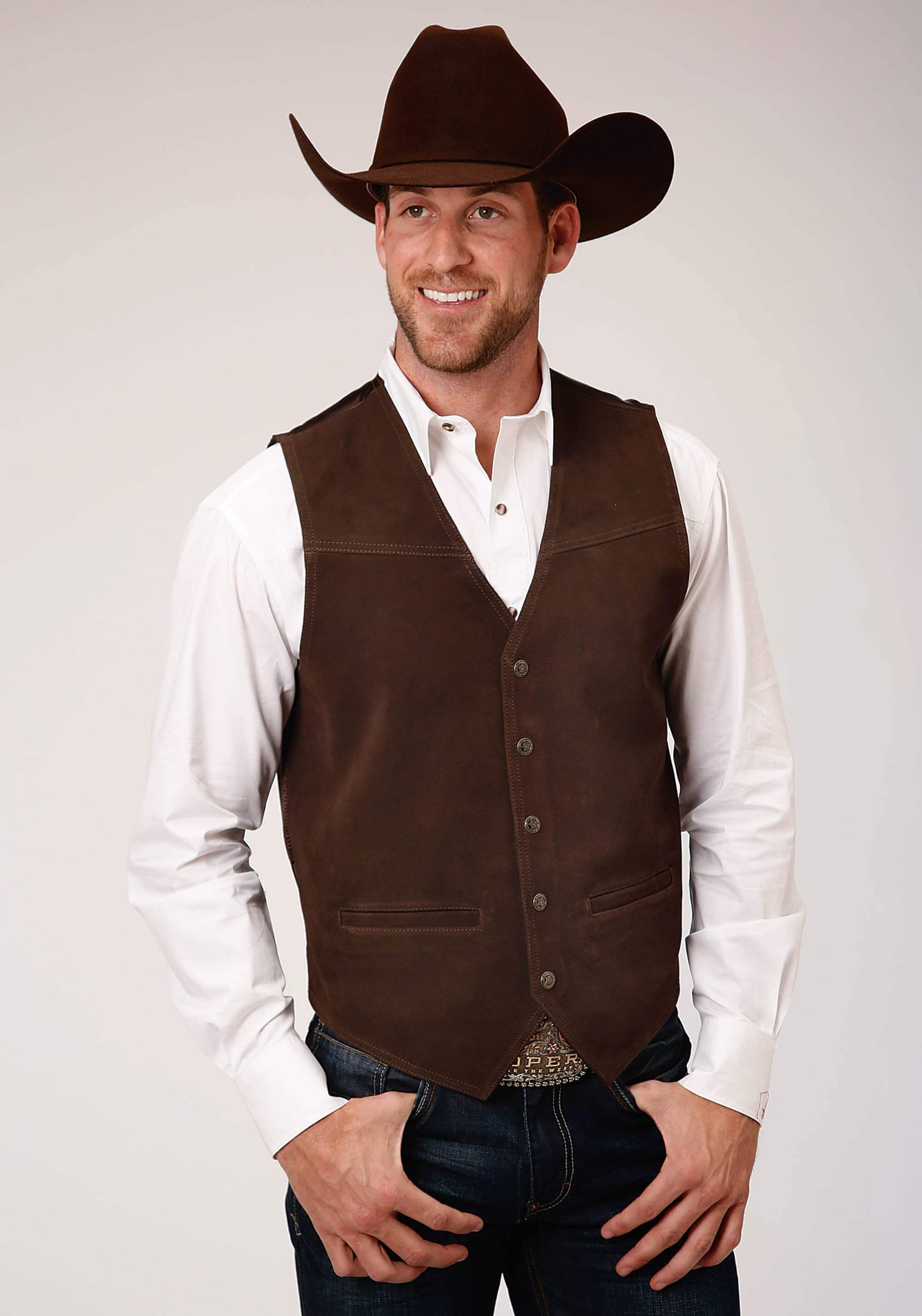 Roper Mens Brown Suede Leather Vest With Buckle Tie - Walmart.com
