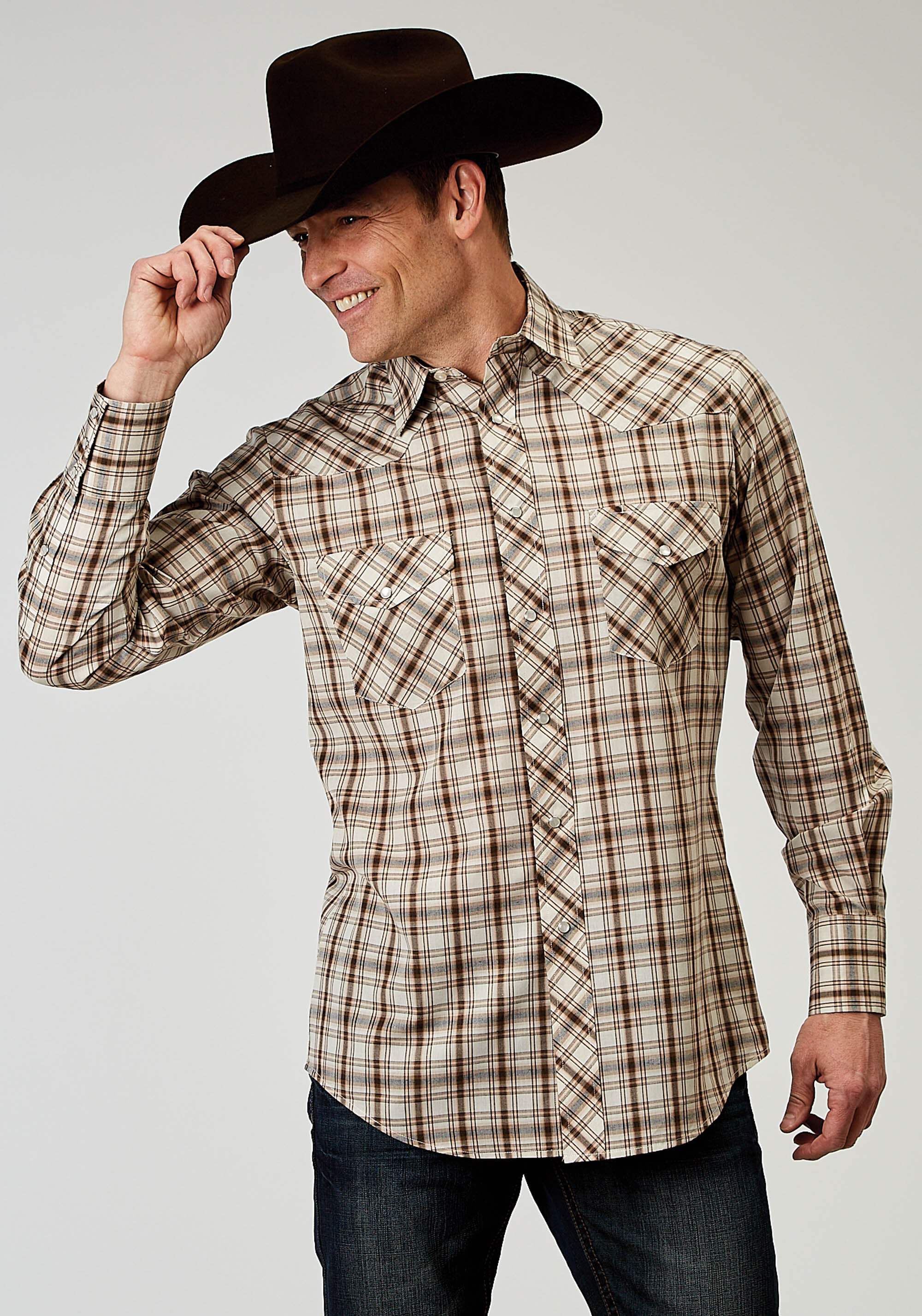 Roper Mens Long Sleeve Snap Desert Plaid Western Shirt - Walmart.com