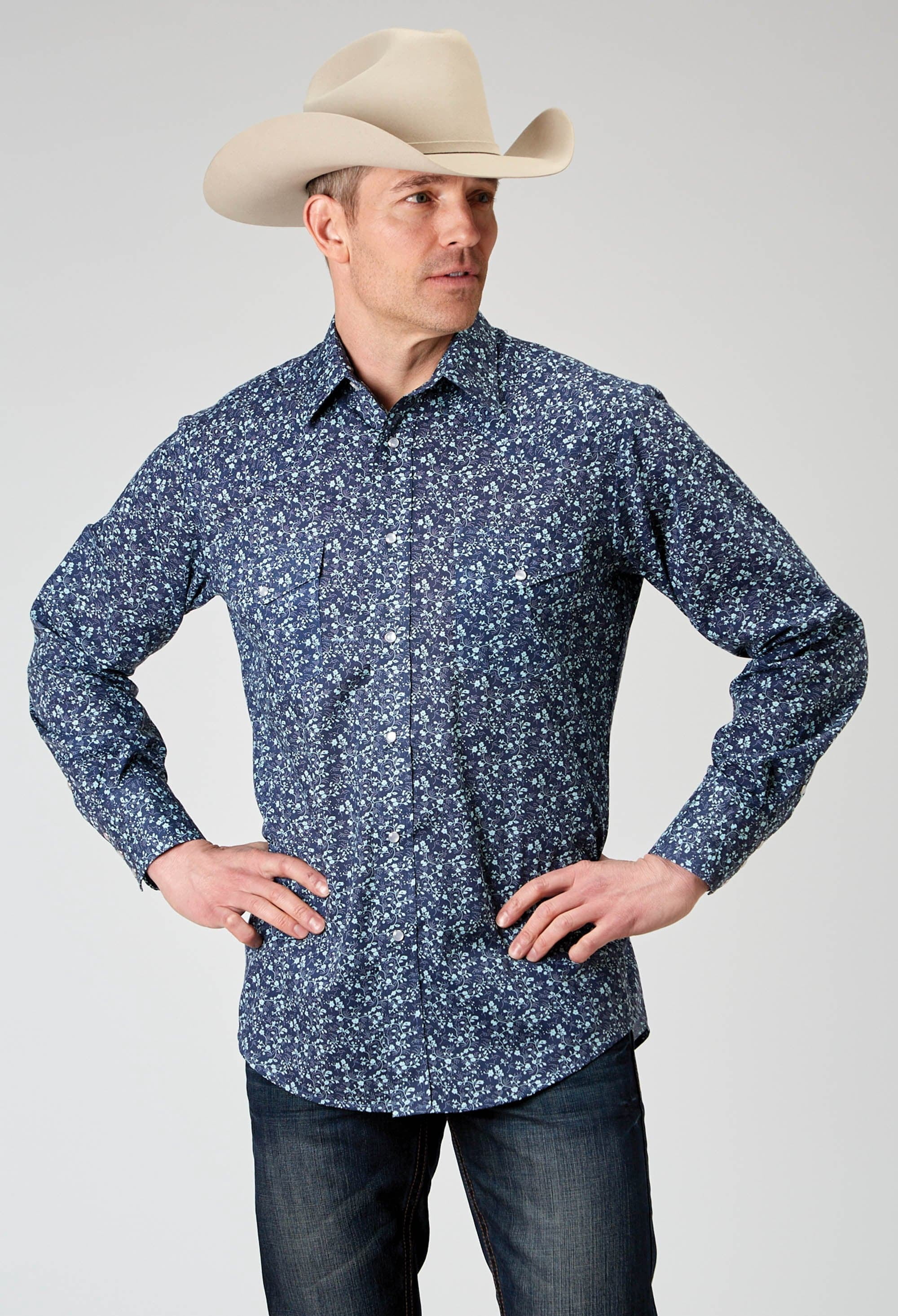 Roper Mens Long Sleeve Snap Ditsy Floral Print Western Shirt Tall Fit ...
