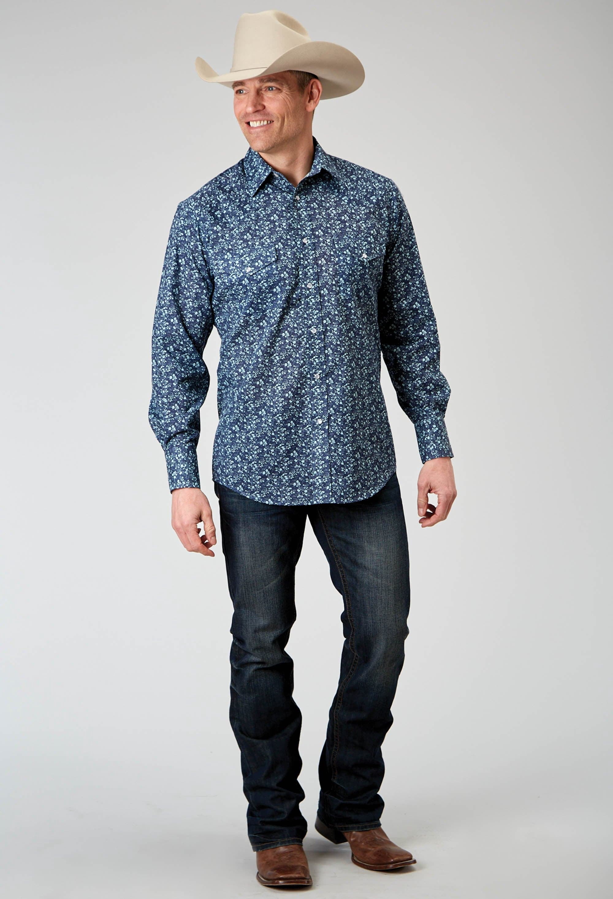 Roper Mens Long Sleeve Snap Ditsy Floral Print Western Shirt - Walmart.com